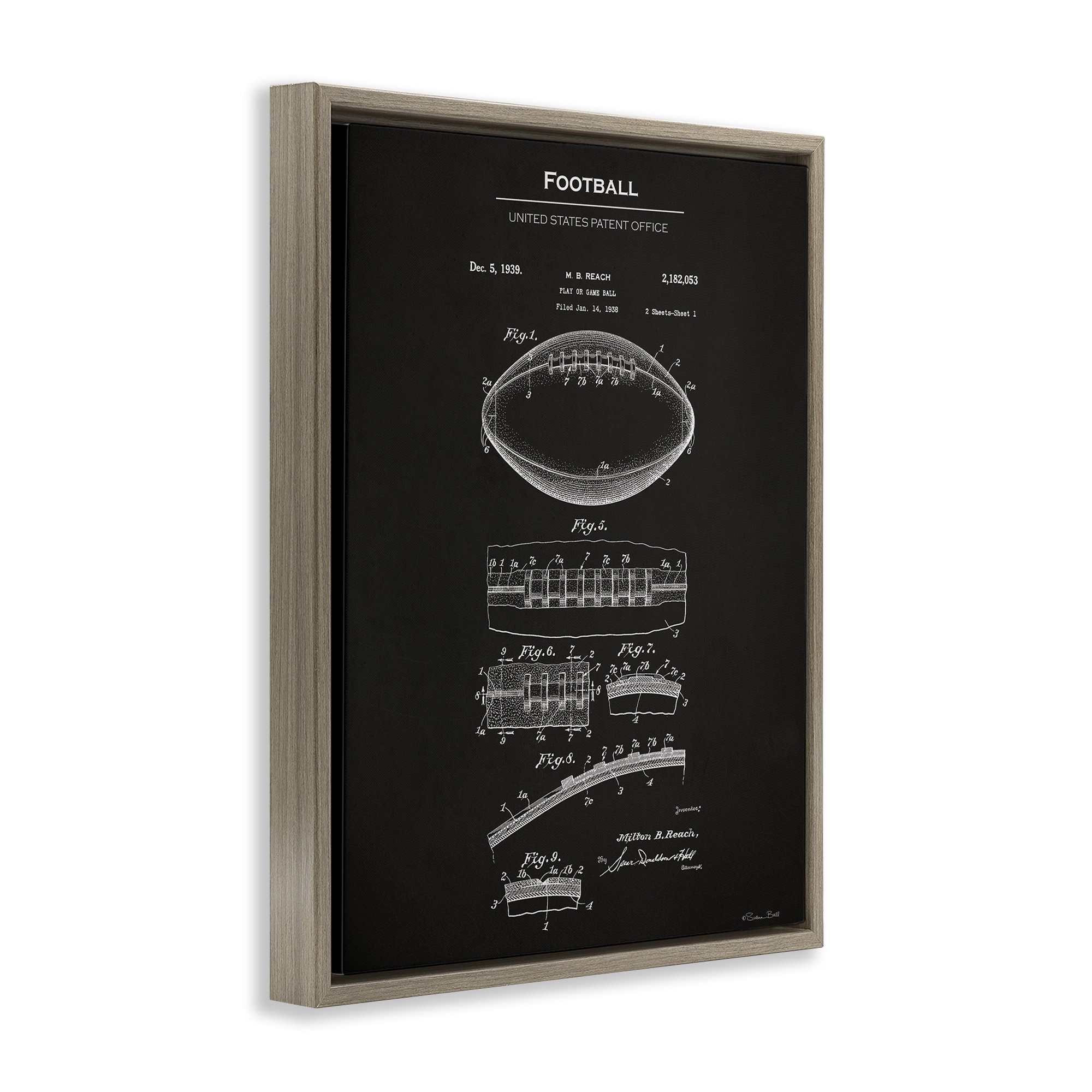 17 Stories Detailed Football Blueprint Framed Floater Canvas Wall Art ...