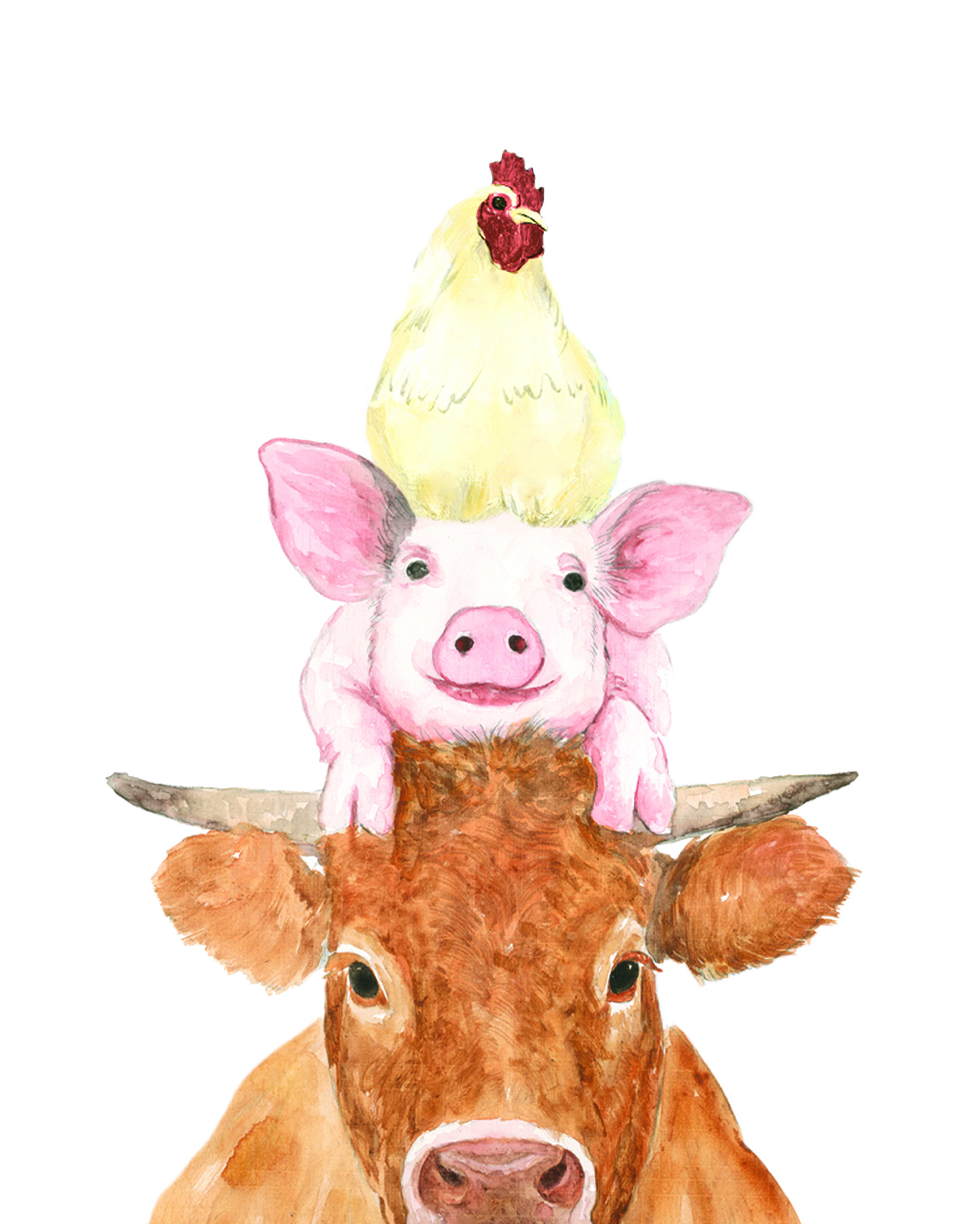 August Grove® Cluck - Oink - Moo Stack - Wrapped Canvas Print | Wayfair