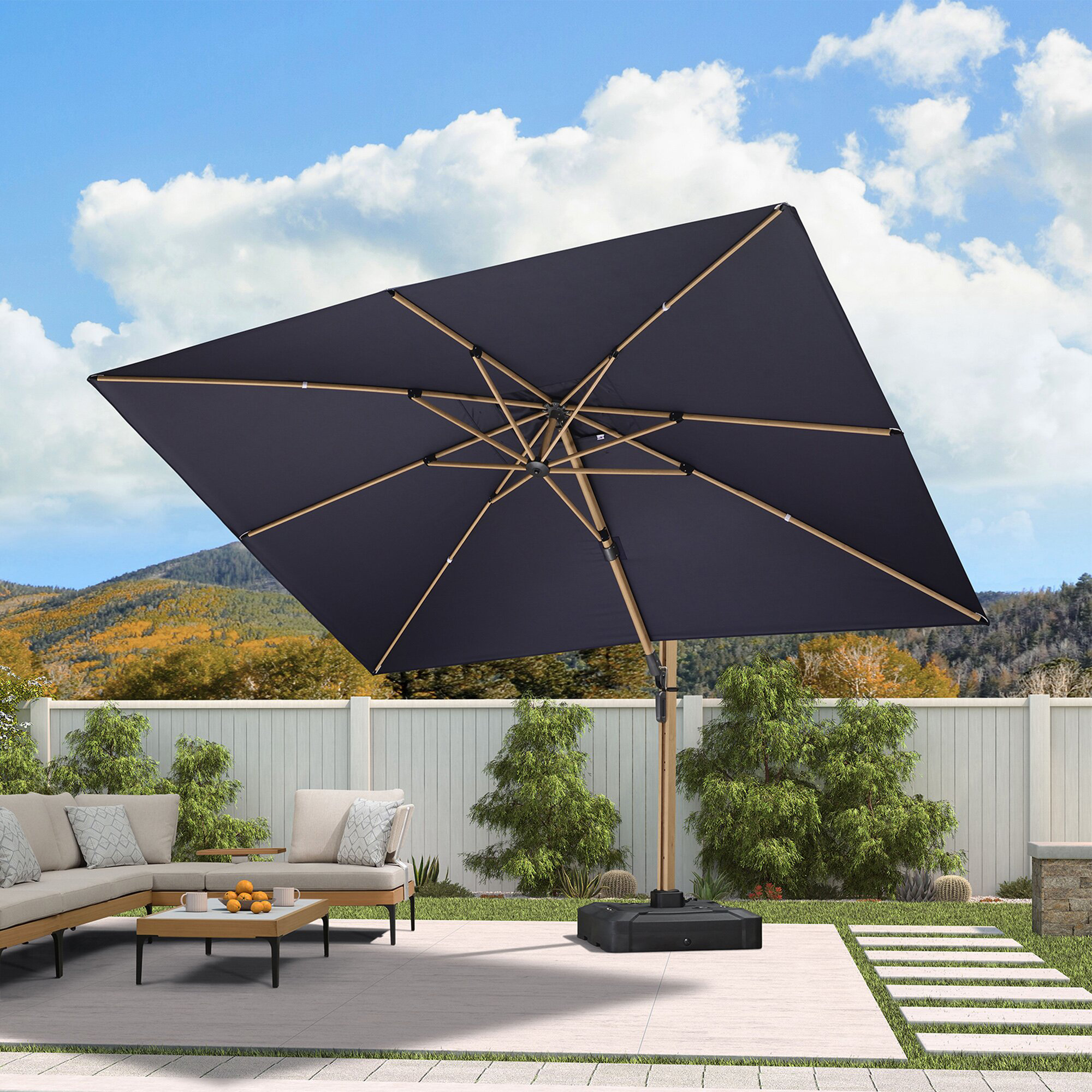 Arlmont & Co. 108"x144" Rectangular Wood Grain Cantilever Patio ...