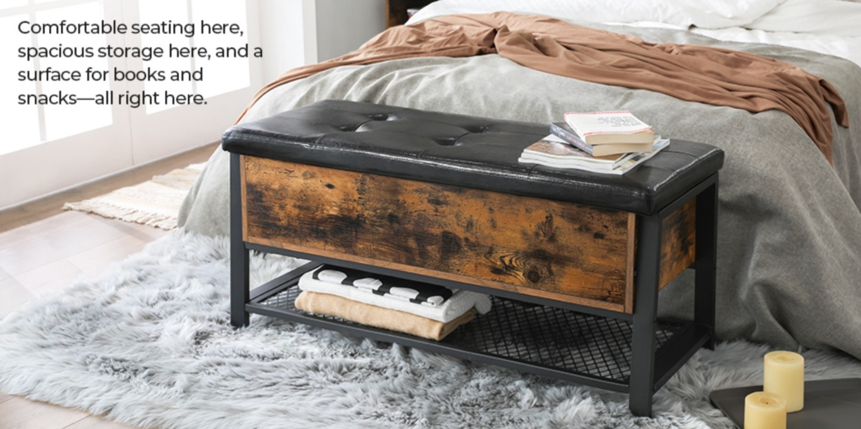 Williston Forge Shaniya Faux Leather Upholstered Storage Bench ...