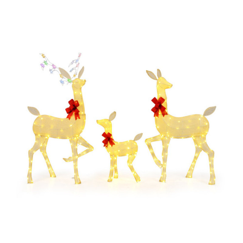 Red Barrel Studio® 3 Pieces Lighted Family Deer Set With LED Lights And ...
