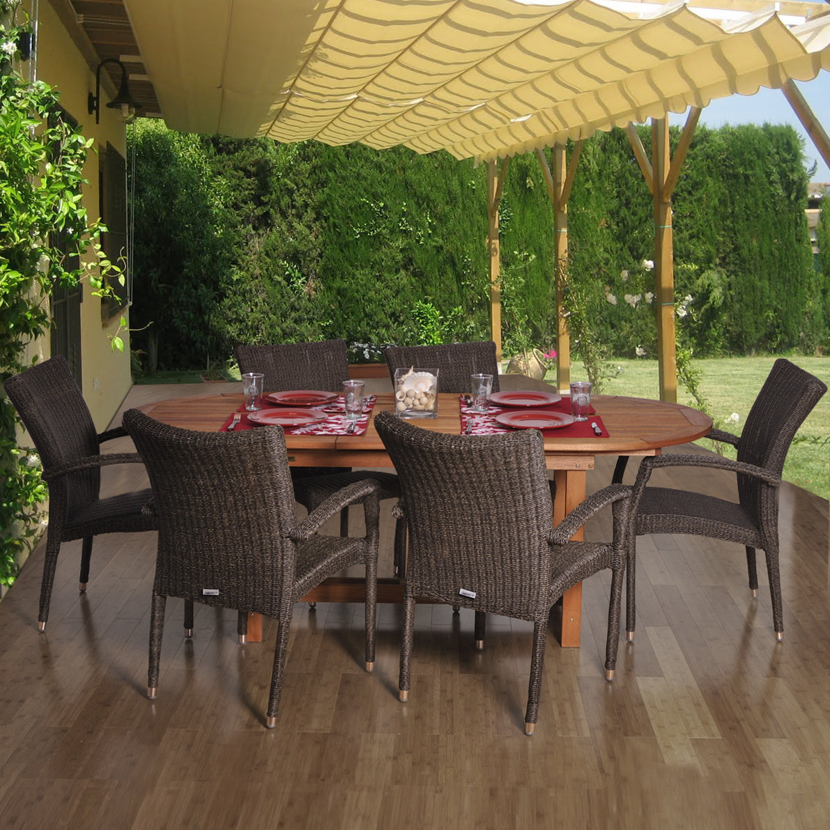 Bay Isle Home Lafe 6 - Person Oval Extendable Outdoor Dining Set | Wayfair