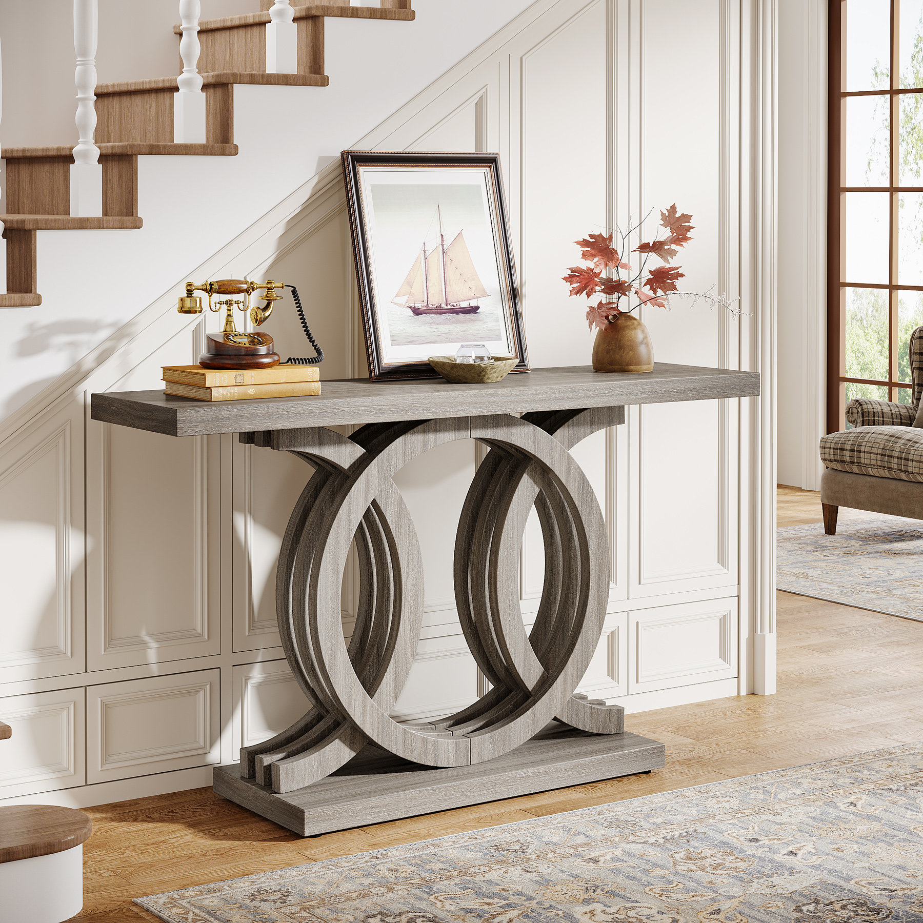 Ebern Designs 55" Wood Farmhouse Console Table for Entryway, Foyer ...