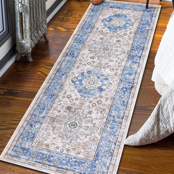 Bungalow Rose Karlan Machine Washable Blue/Tan Oriental Area Rug ...