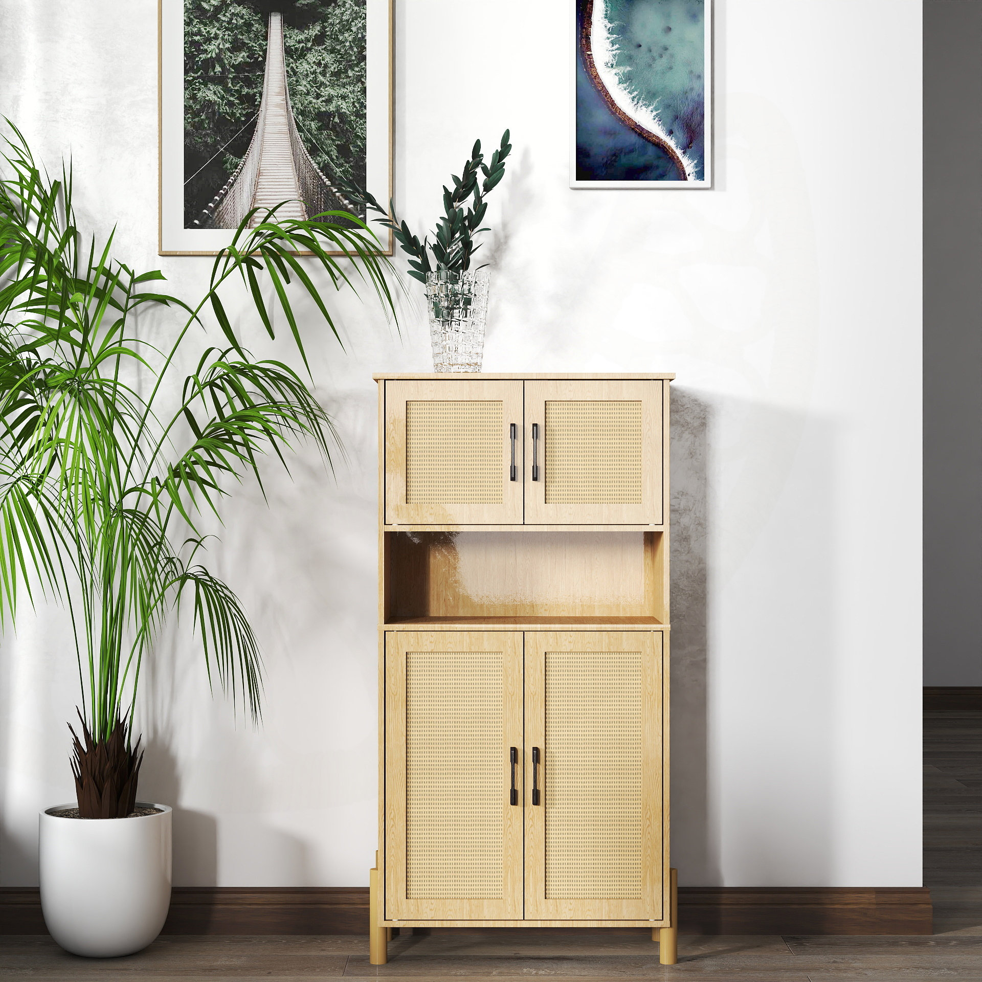 Winston Porter Mid-Century Modern 4-Door Storage Monte with Woven ...