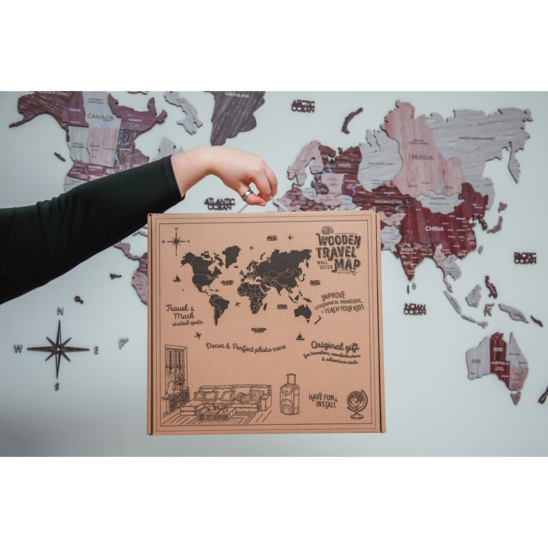 Enjoy The Wood 3D Wooden World Map Wall Art, Rustic Wall Decor | Wayfair