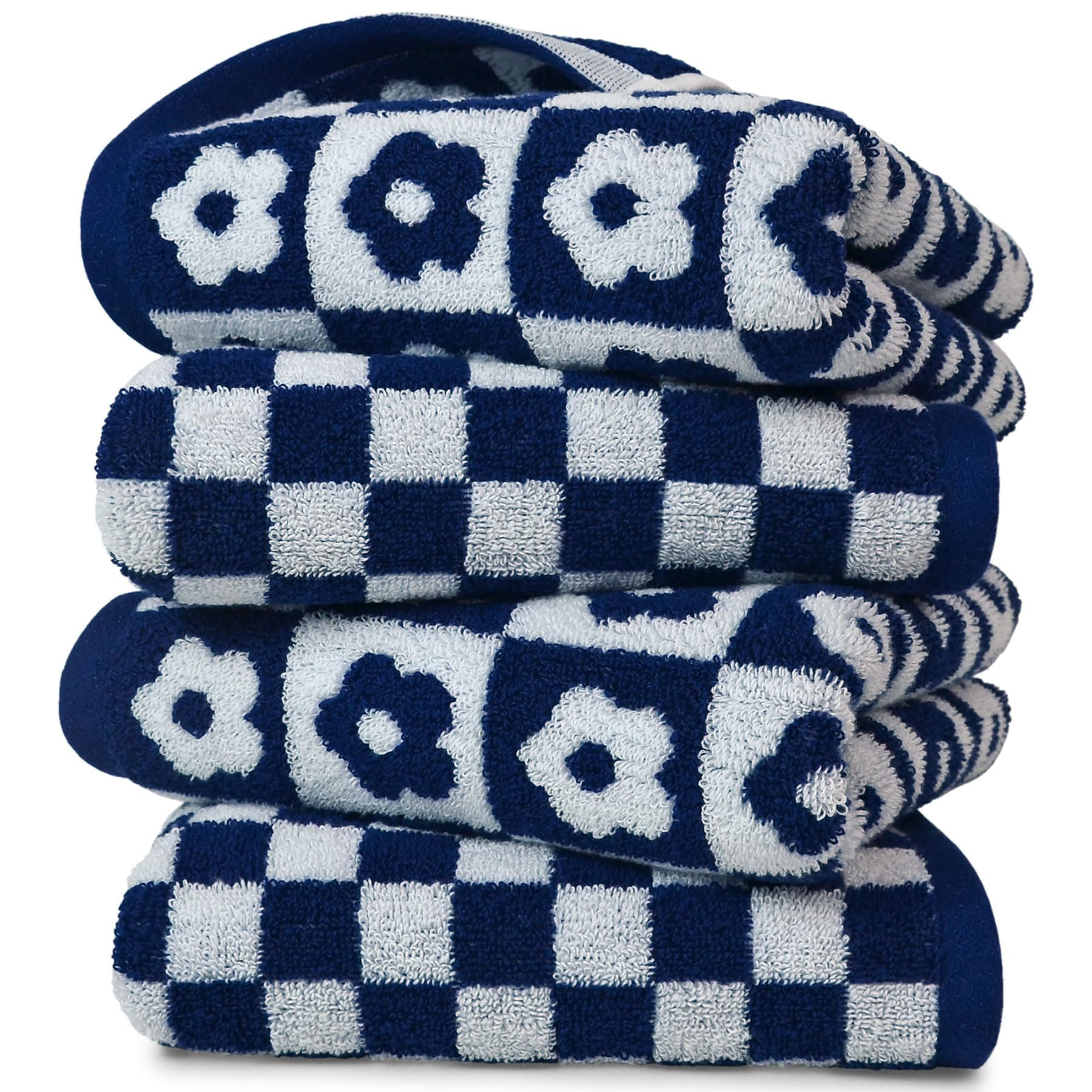 Rosecliff Heights Navy Blue Hand Towels 2 Styles 4 Pack, Checkered ...