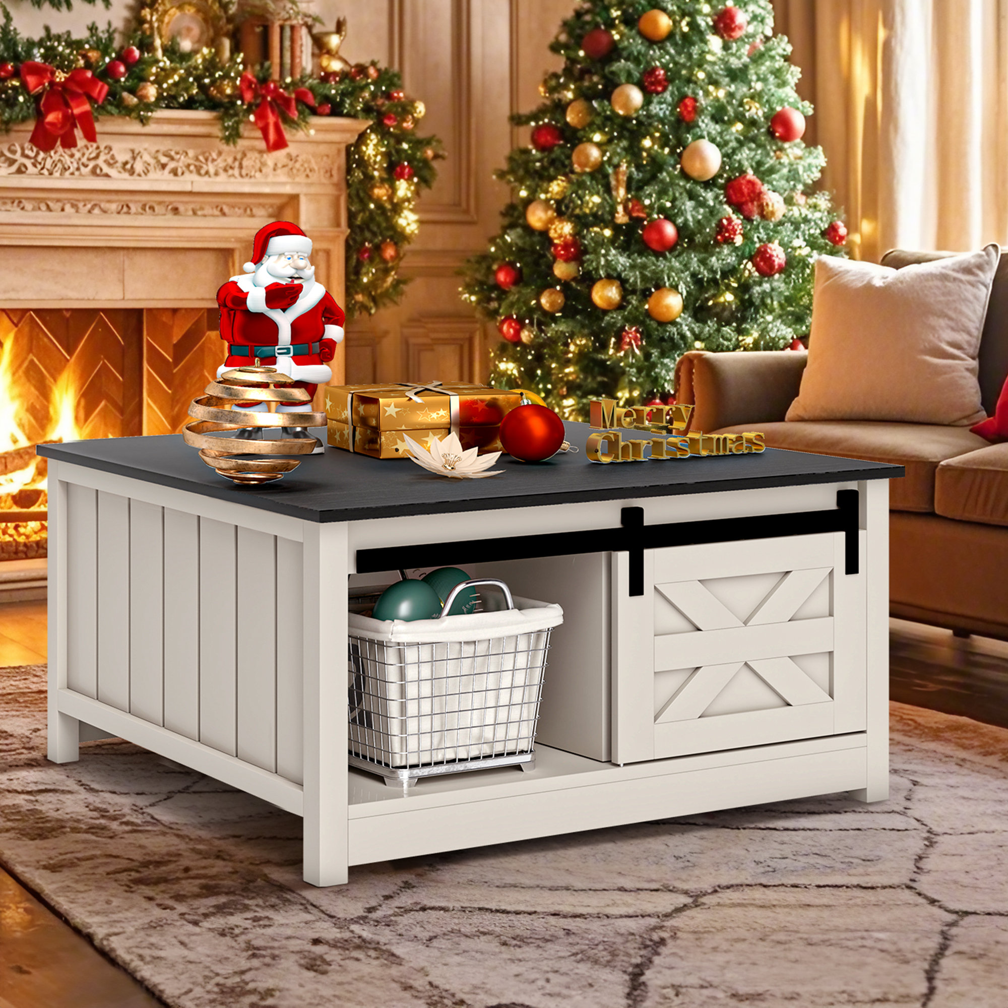 Gracie Oaks Black Farmhouse Coffee Table With Storage Square Centre ...