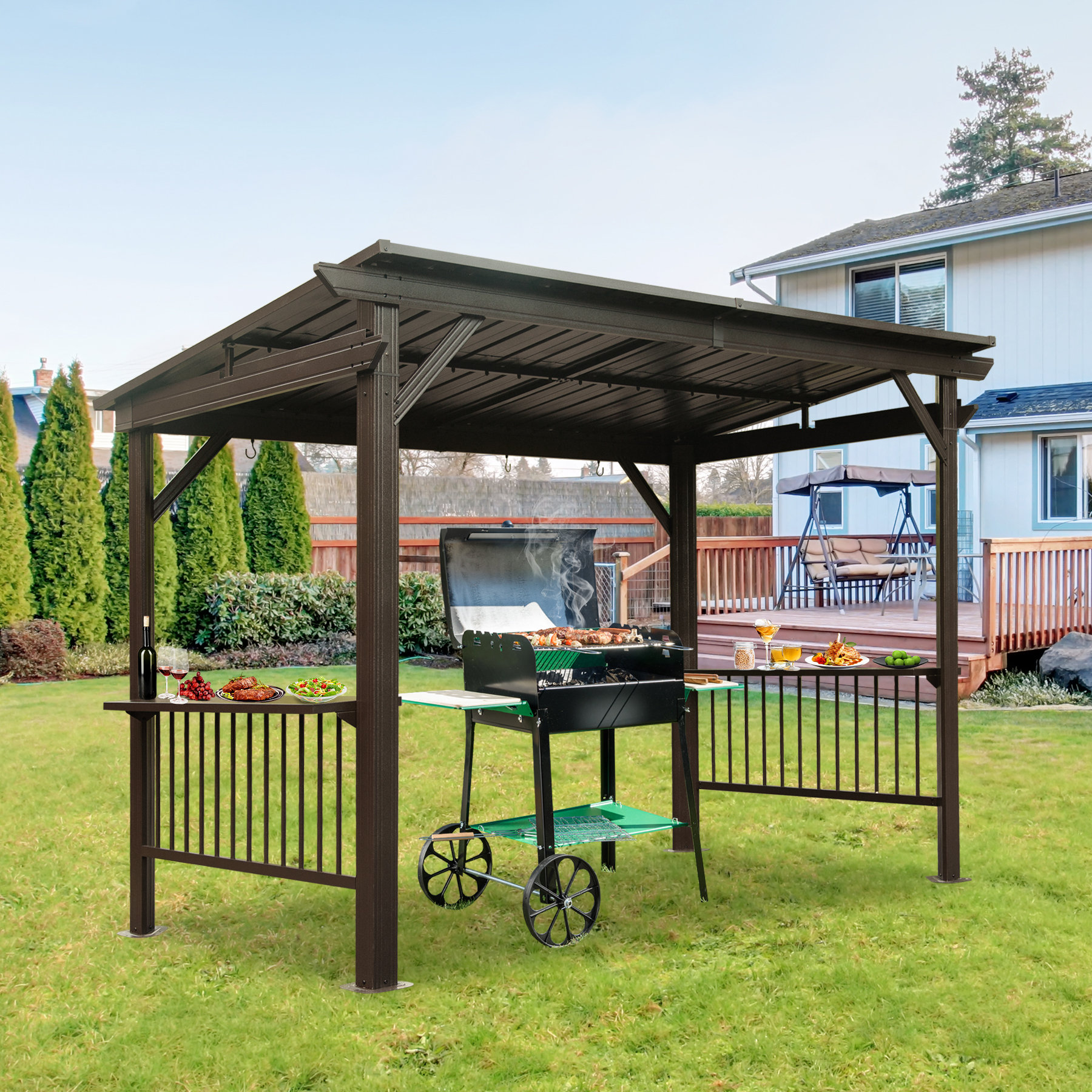 Domi Louvered 6.5 x 12 FT Hardtop Grill Gazebo & Reviews | Wayfair