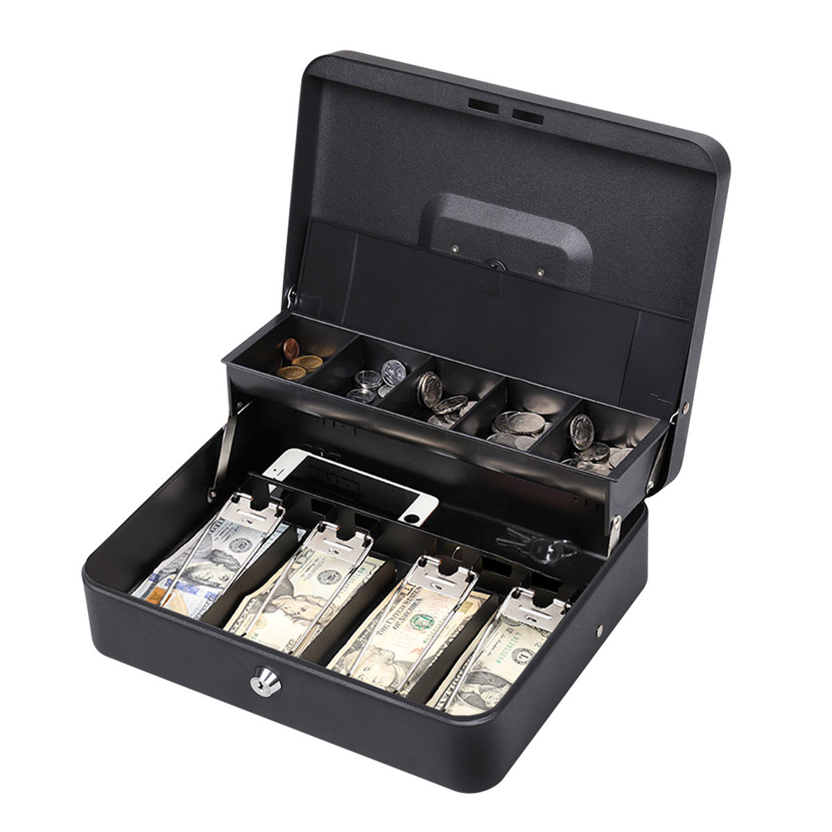 BTY Portable Cash Box Money Box 5 Compartment Cash Lock Organizer ...