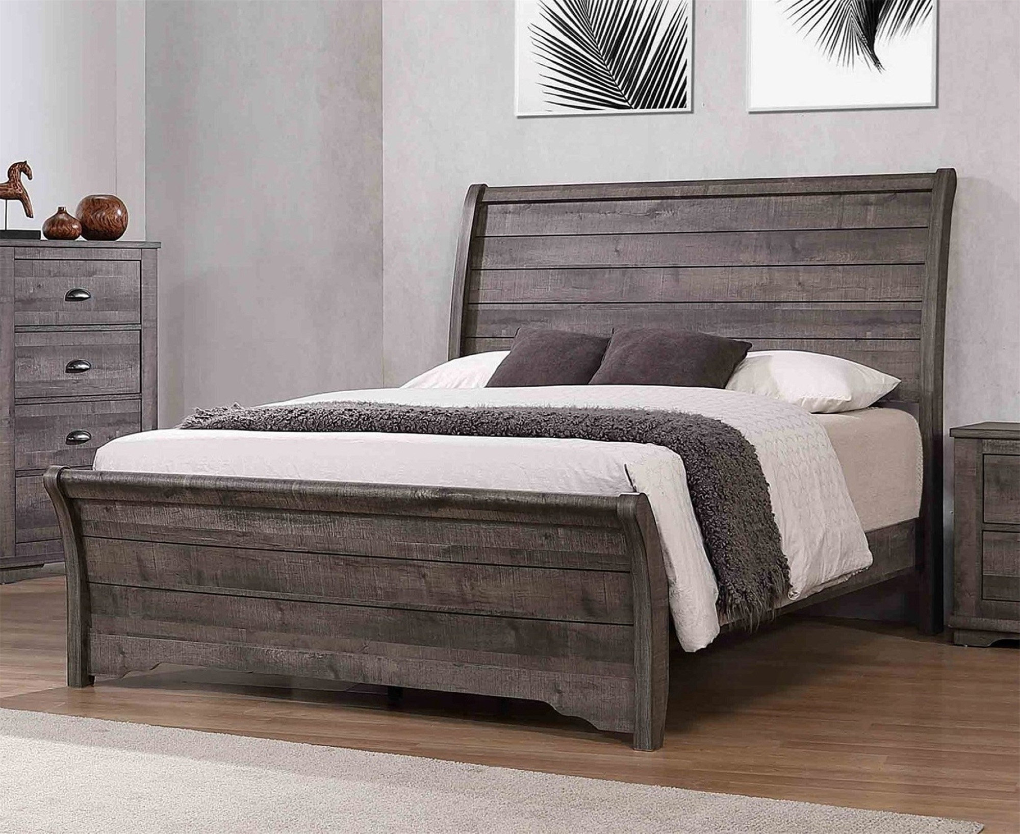 Latitude Run® 1Pc Contemporary Design King Sleigh Bed Horizontal Lines ...