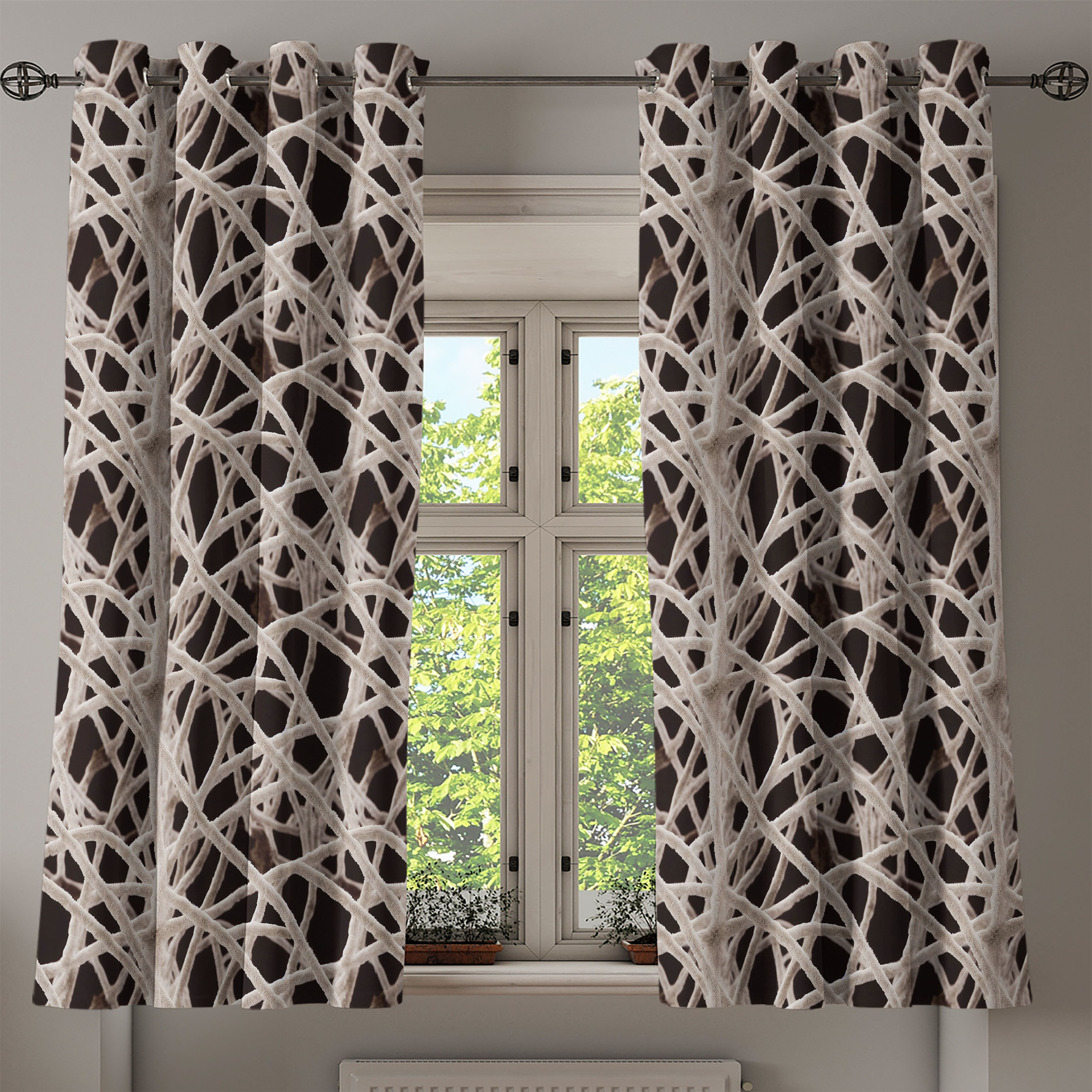 Ambesonne Abstract Grommet Curtain Branches Art Psychedelic Dark Brown ...