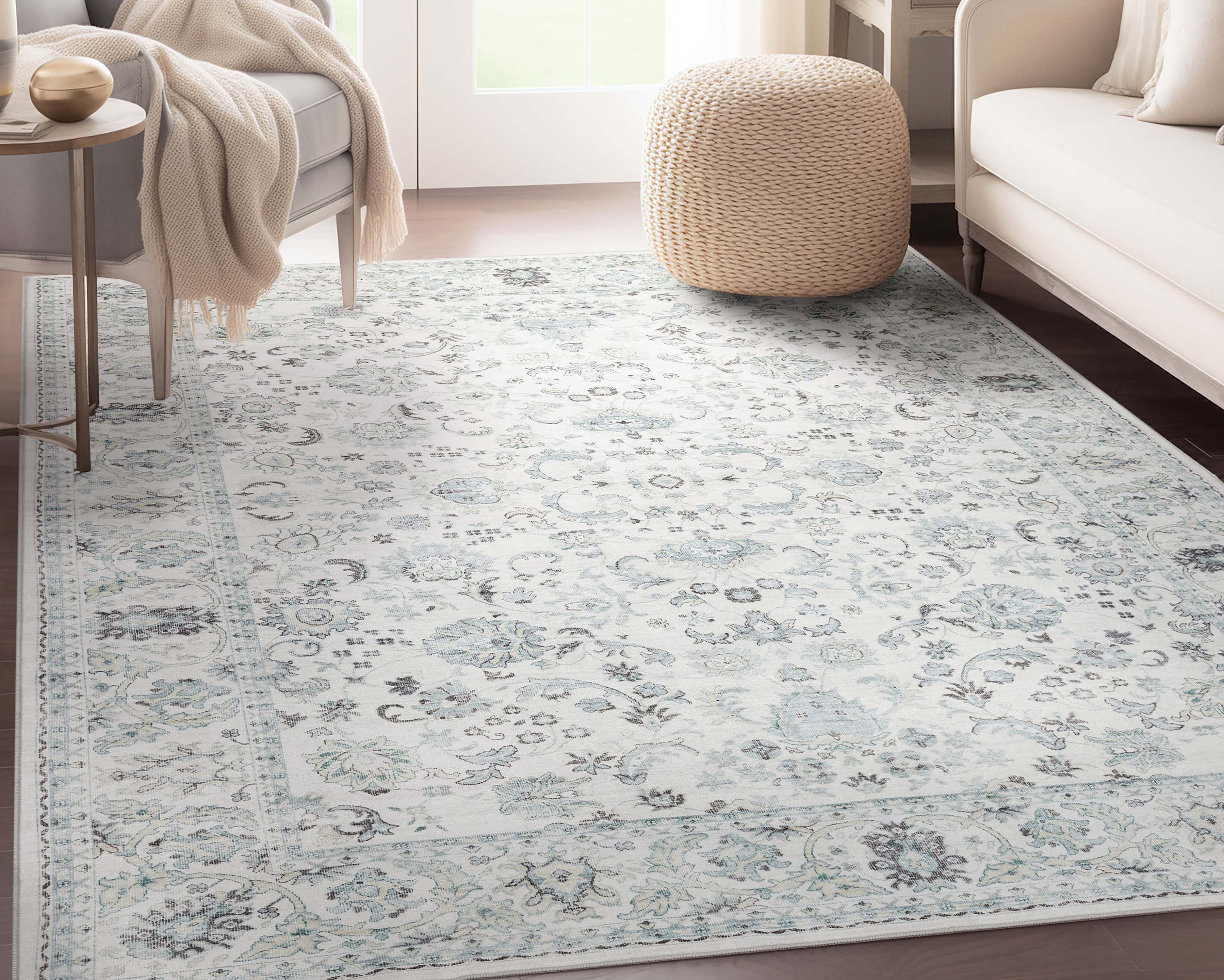 Langley Street® Maloy Vintage Oriental Ivory Non-Slip Rubber Backed ...