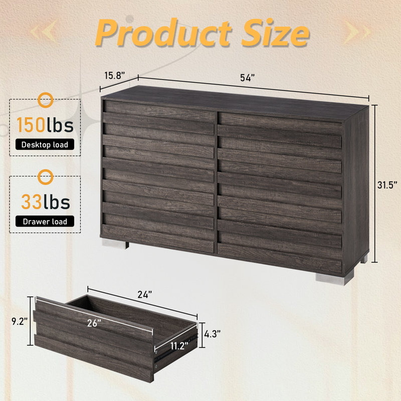 Ebern Designs Farmhouse 6 Drawers Dresser For Bedroom, Chest Of Drawers ...