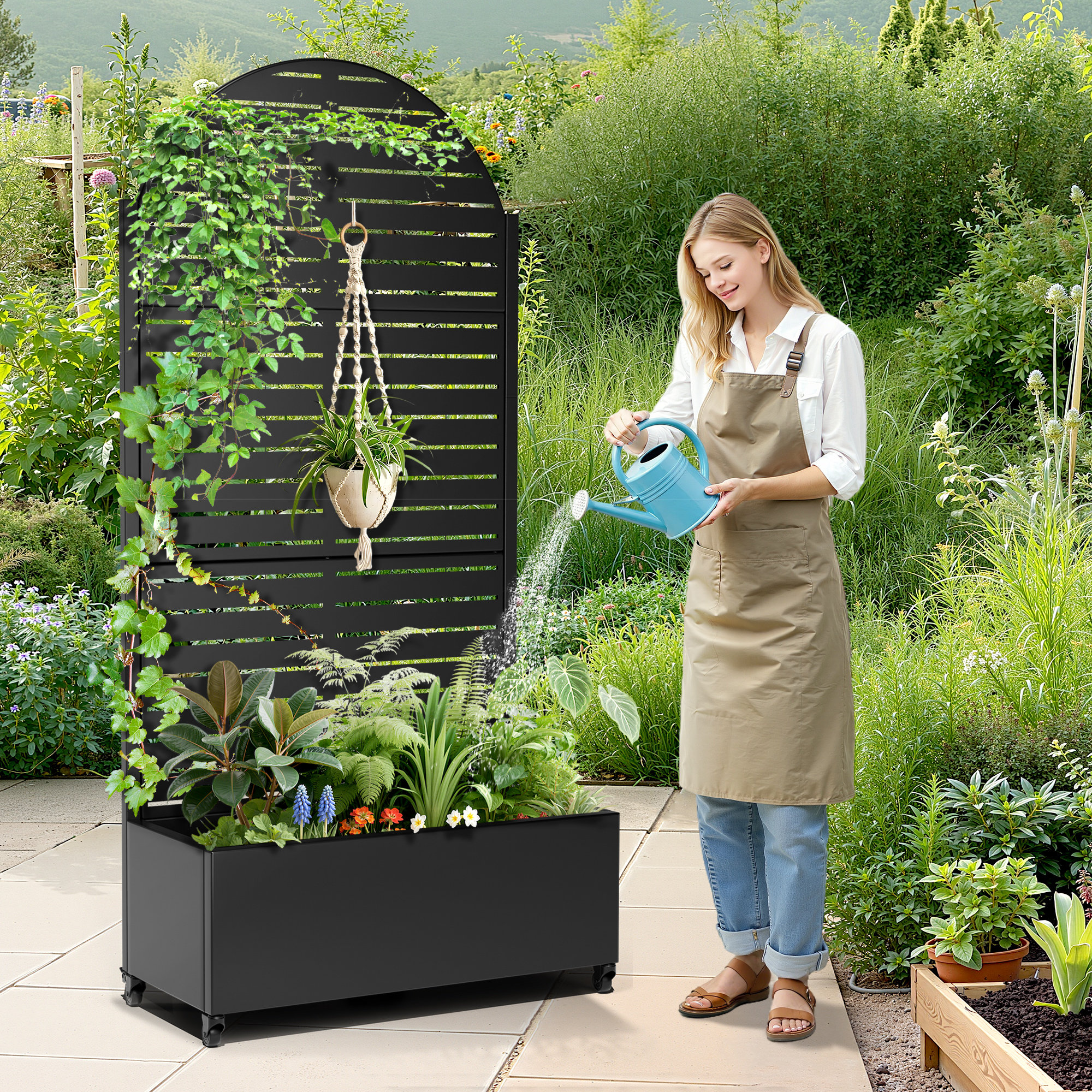 Latitude Run® Raised Garden Bed with Trellis on Wheels – Versatile ...