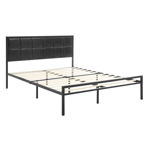 Ebern Designs Caperton Metal Bed Frame with Upholstered Faux Leather ...