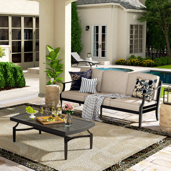 Latitude Run® 2 Pieces Aluminum Patio Conversation Set With Sunbrella ...