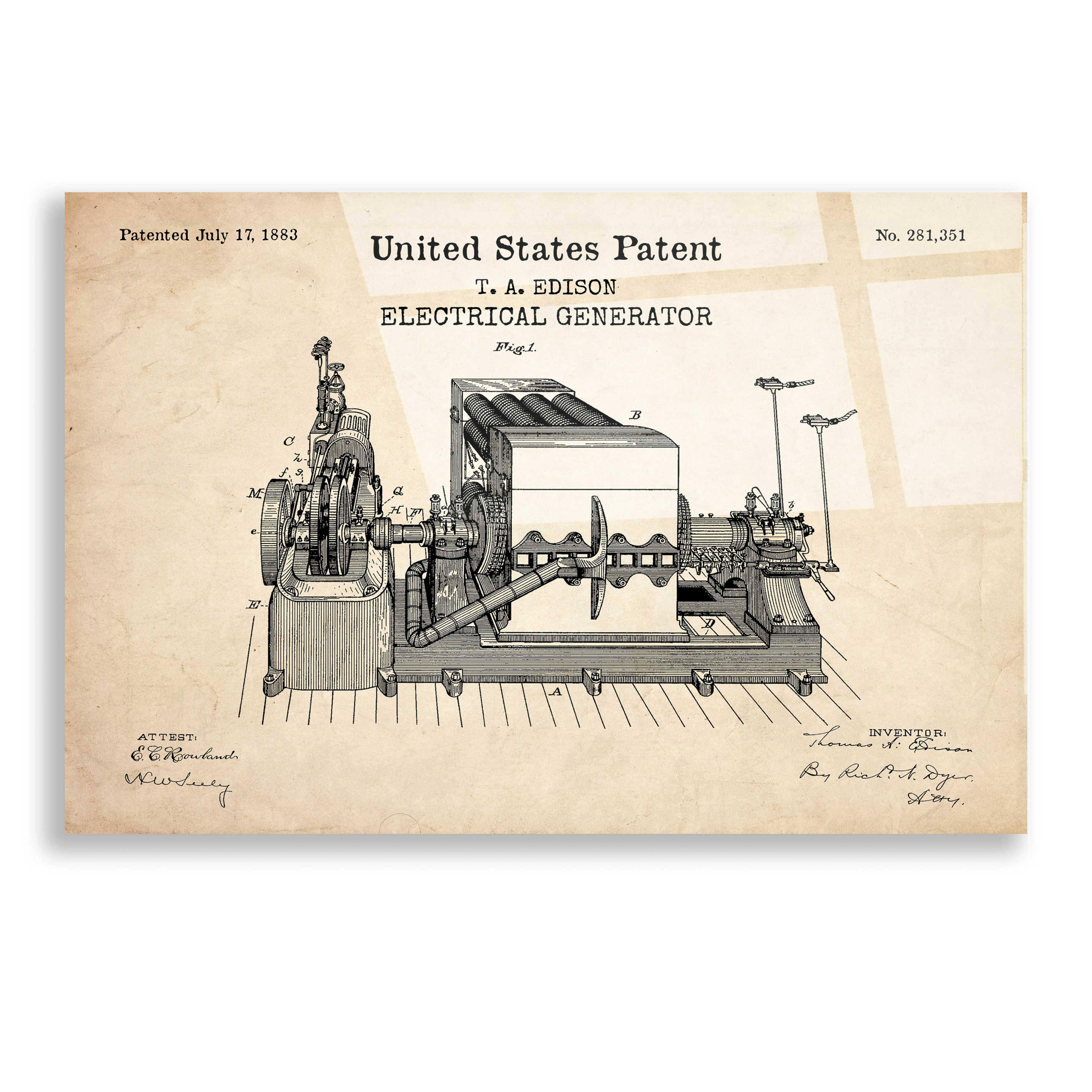 Williston Forge 'Edison Electric Generator Blueprint Patent Parchment ...