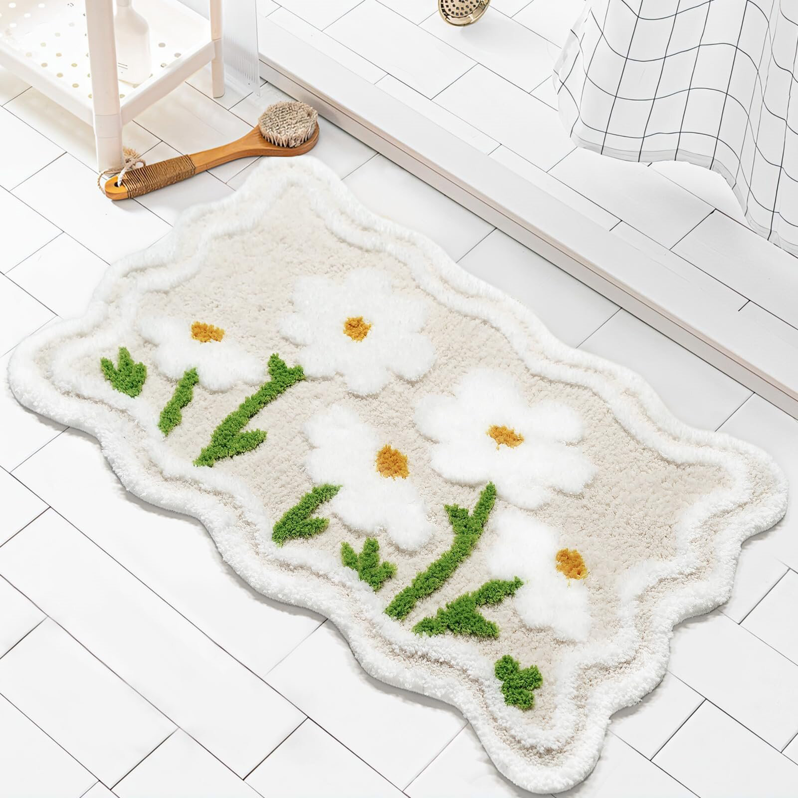 ENOLIL Cute Floral Bathroom Rug Flower Beige Bath Mat | Wayfair