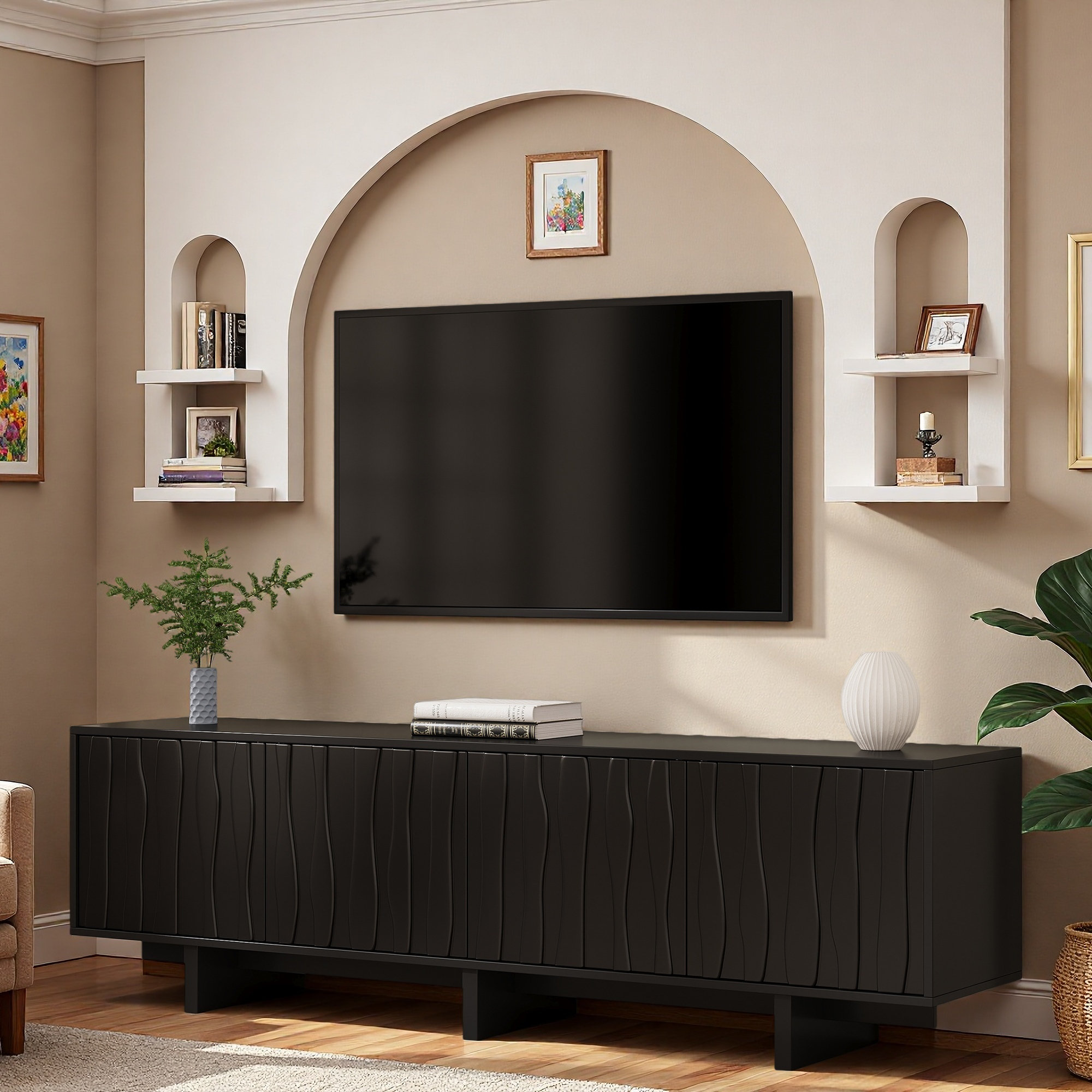 Trent Austin Design® Retro Style Tv Stand With Wavy Panel, Ample ...