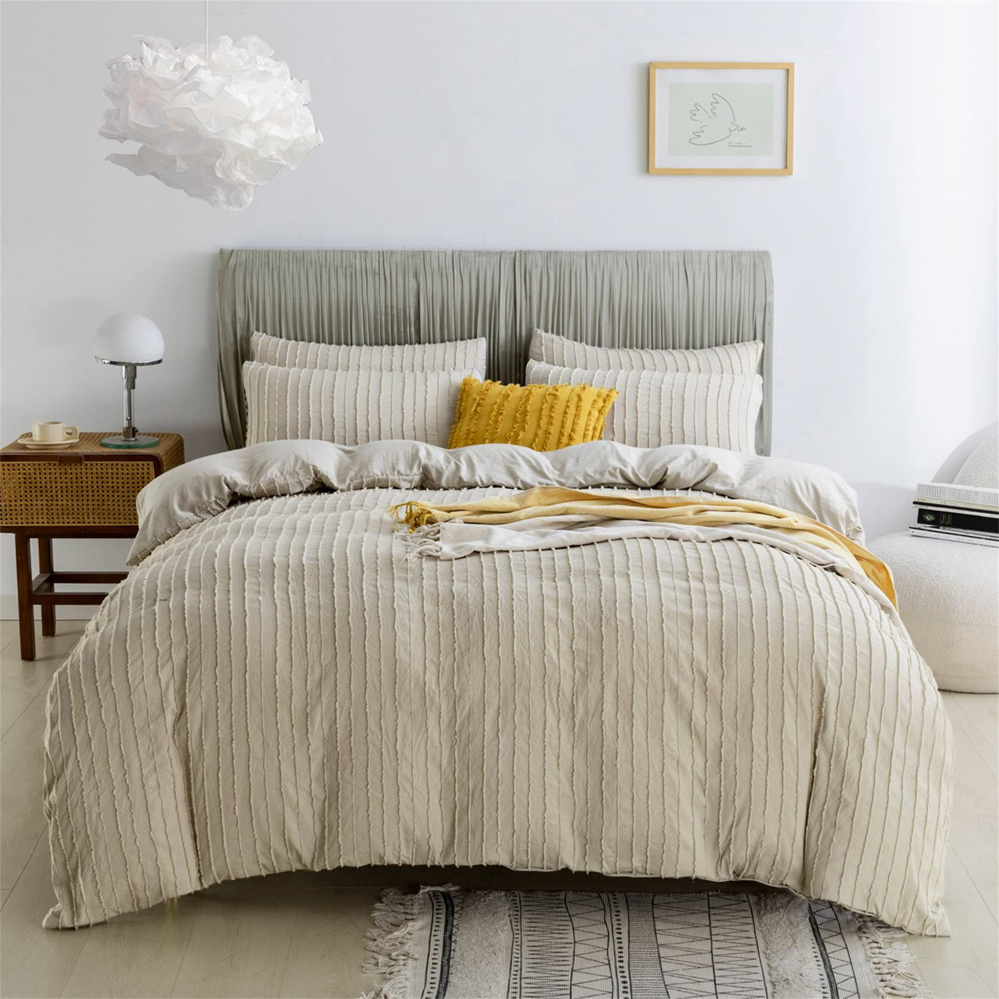 BTERAZ Navy Blue Duvet Cover Queen Size - 3PCS Microfiber Tufted Duvet ...