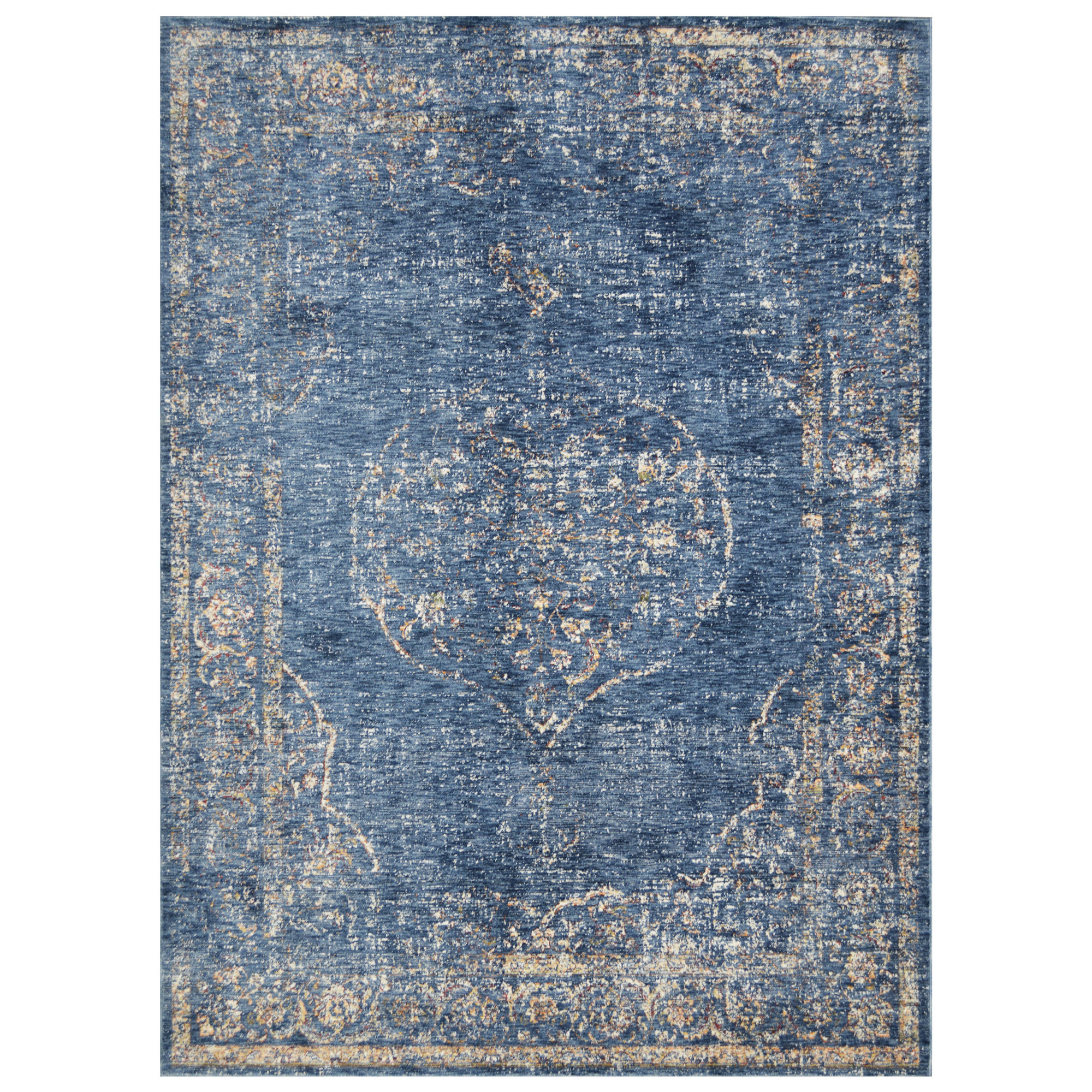 Bungalow Rose 5X7 Traditional Accent Rug In Navy Blue With Ivory ...