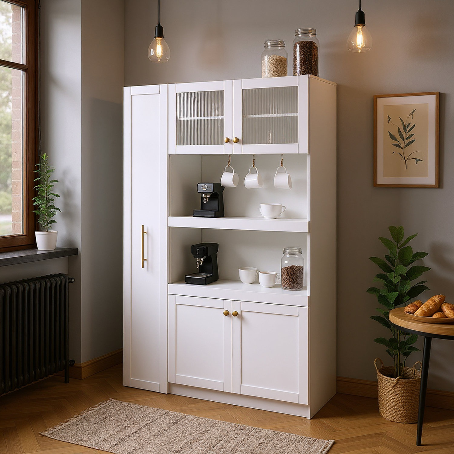 39F inc Farmhouse Kitchen China Cabinet with Expandable Pull-Out ...