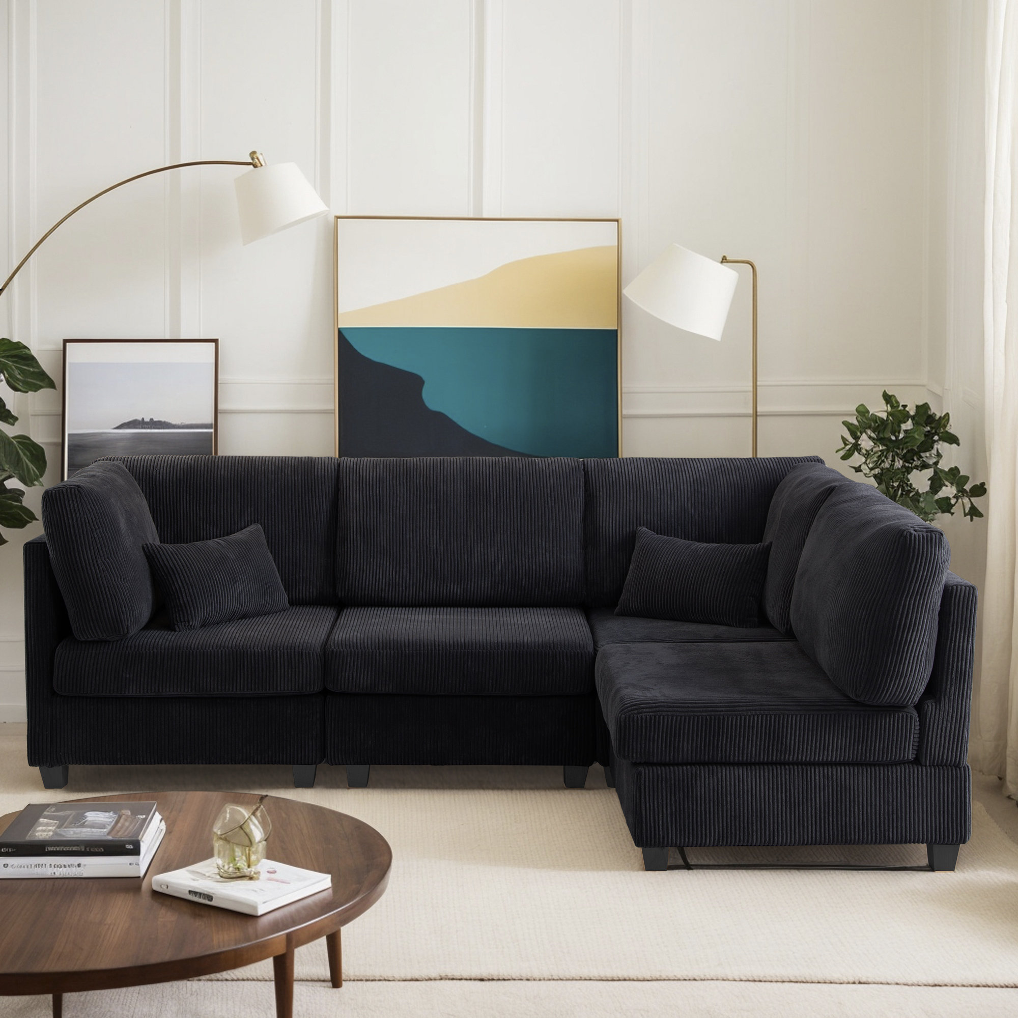 Mercer41 126'' Upholstered Corduroy Modular Sofa | Wayfair