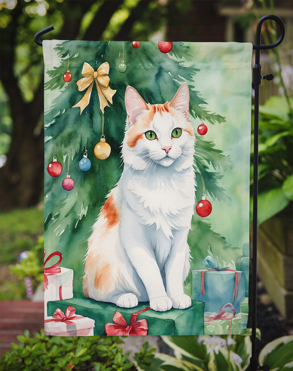 Ophelia & Co. Pixie Bob Cat By the Christmas Tree Garden Flag | Wayfair