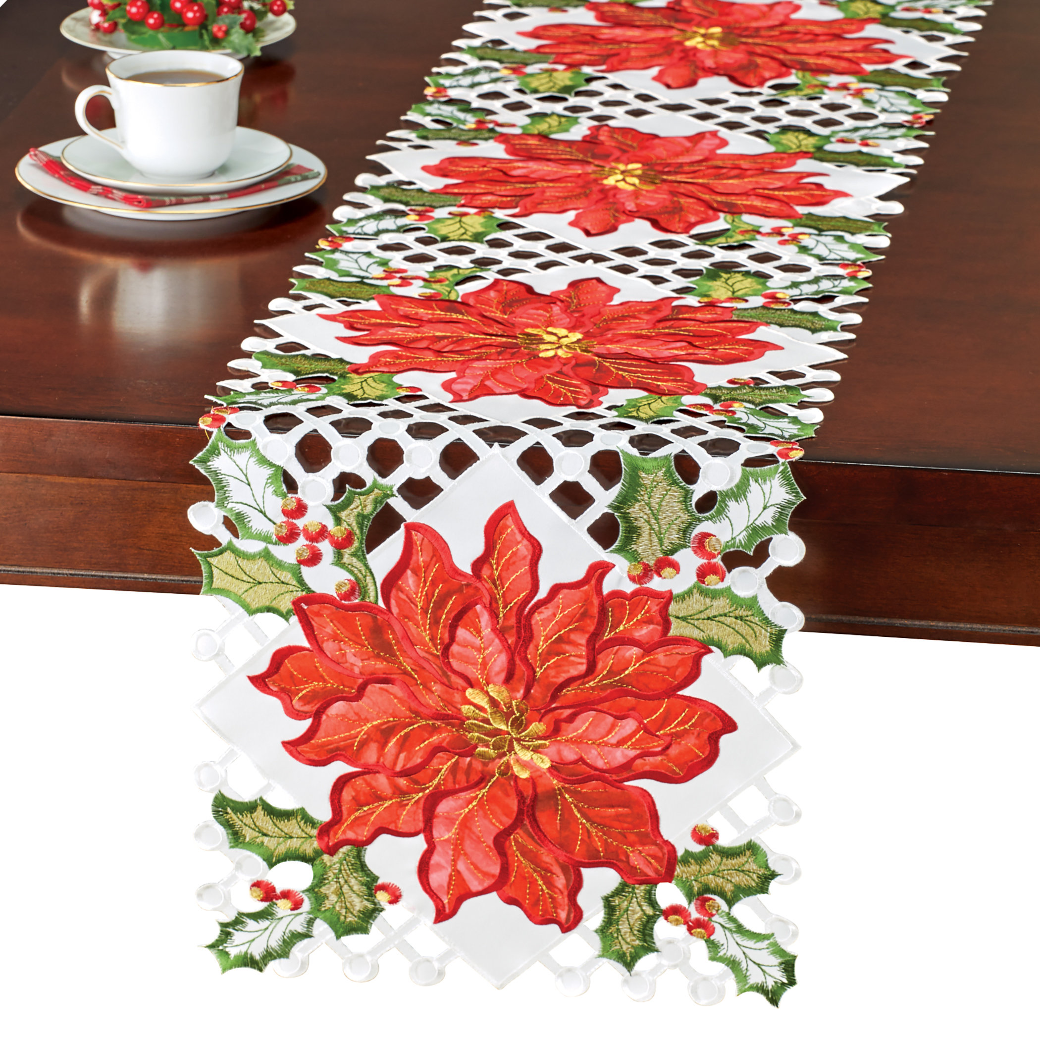 The Holiday Aisle® Poinsettia Cut-out Table Runner | Wayfair