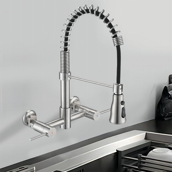 Upiker Pull Down Double Handle Kitchen Faucet with Side Spray | Wayfair