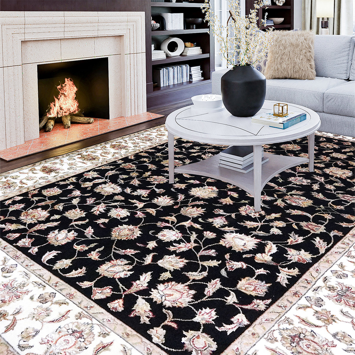 Bokara Rug Co., Inc. Hand-Knotted High-Quality Black and Ivory Area Rug ...