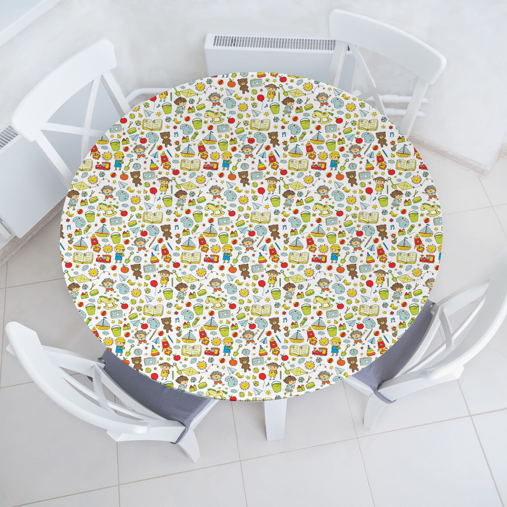 Ebern Designs Adventure Cartoon Fitted Round Tablecloth Diameter ...