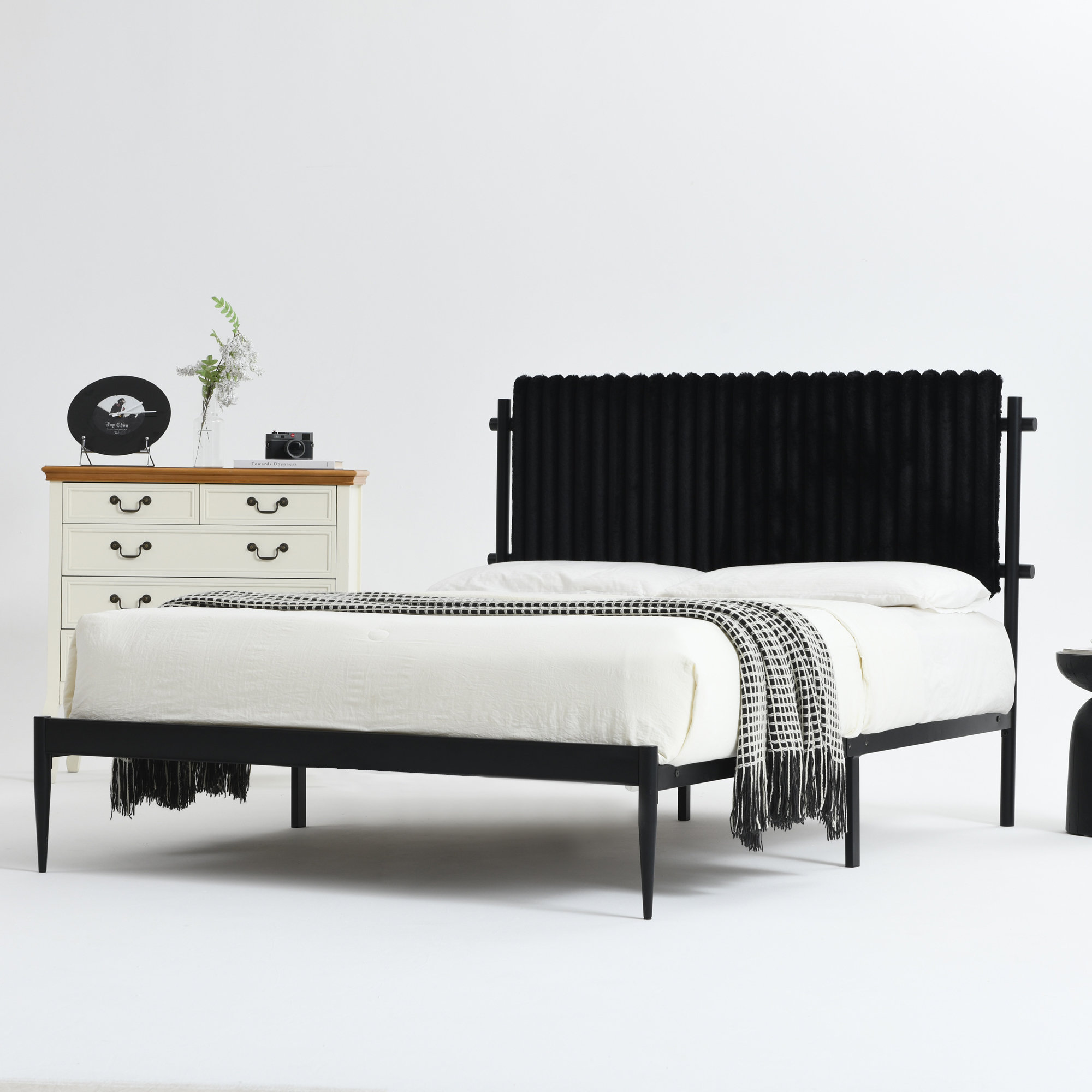 Ebern Designs Calista Metal Open Bed Frame With Adjustable Upholstered ...