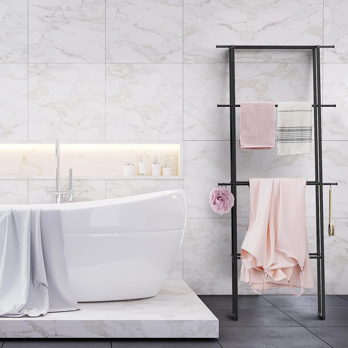 QIANXING Wall Leaning Holder Rack Drying Rack, 4-Tier Blanket Ladders ...