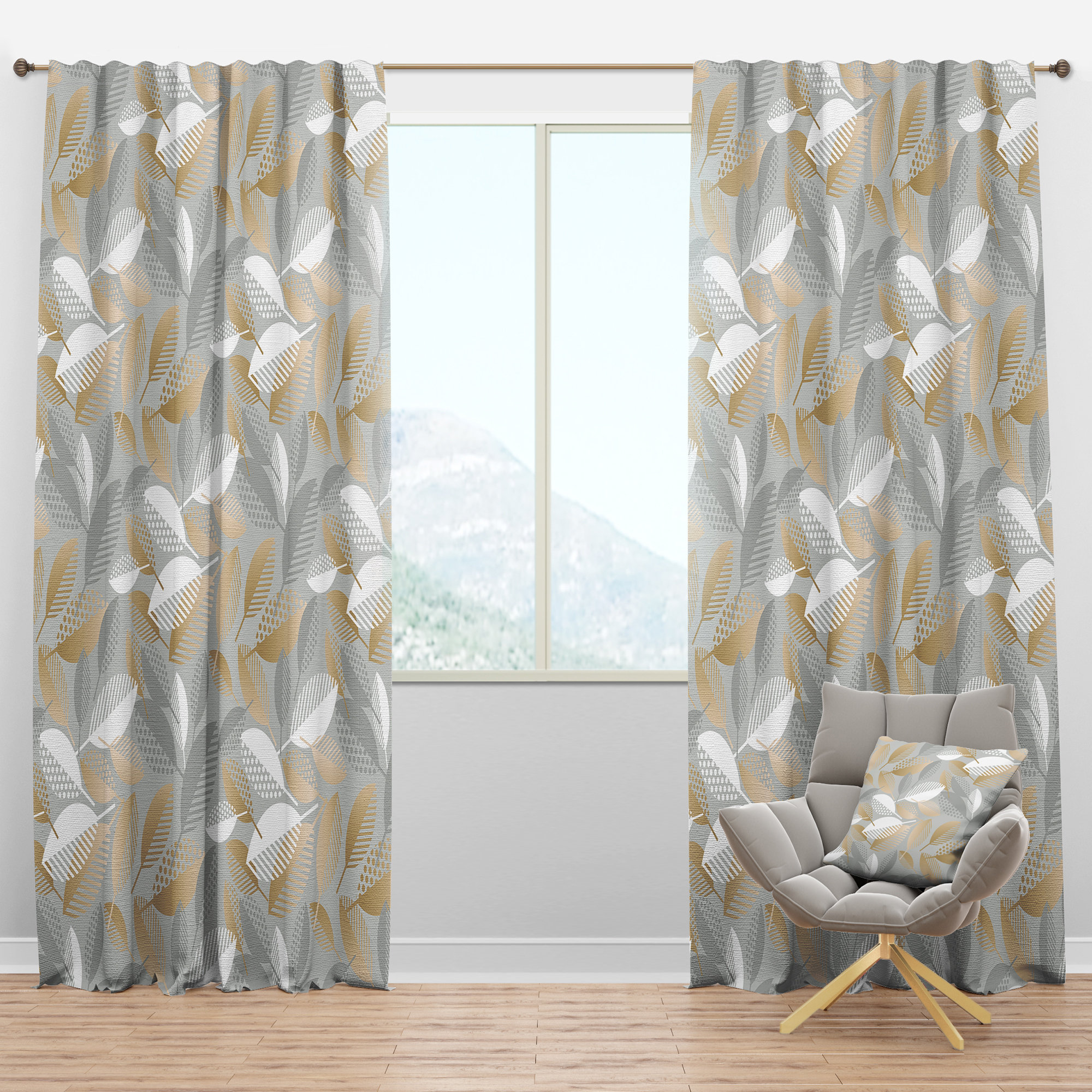 Design Art Luxury geometric fall leaves pattern - Geometric Curtain ...