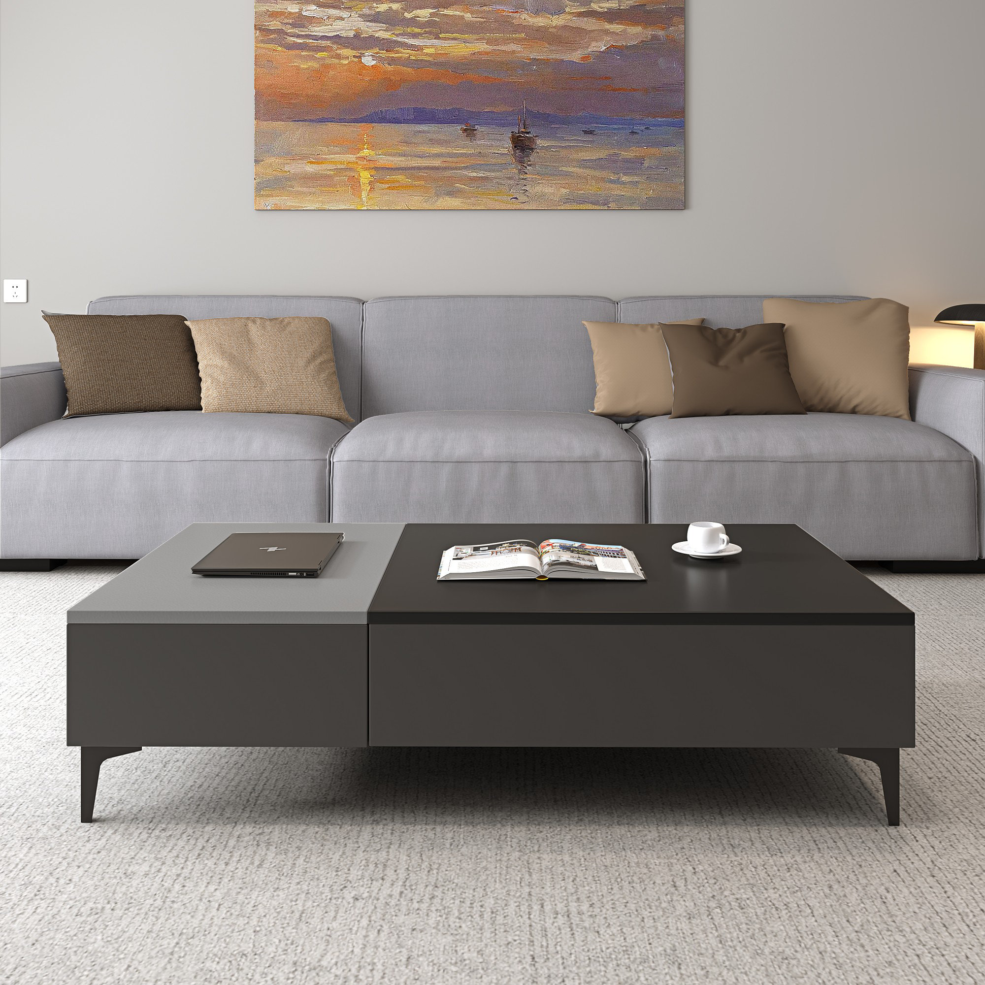Latitude Run® Table basse à dessus relevable avec compartiment caché ...