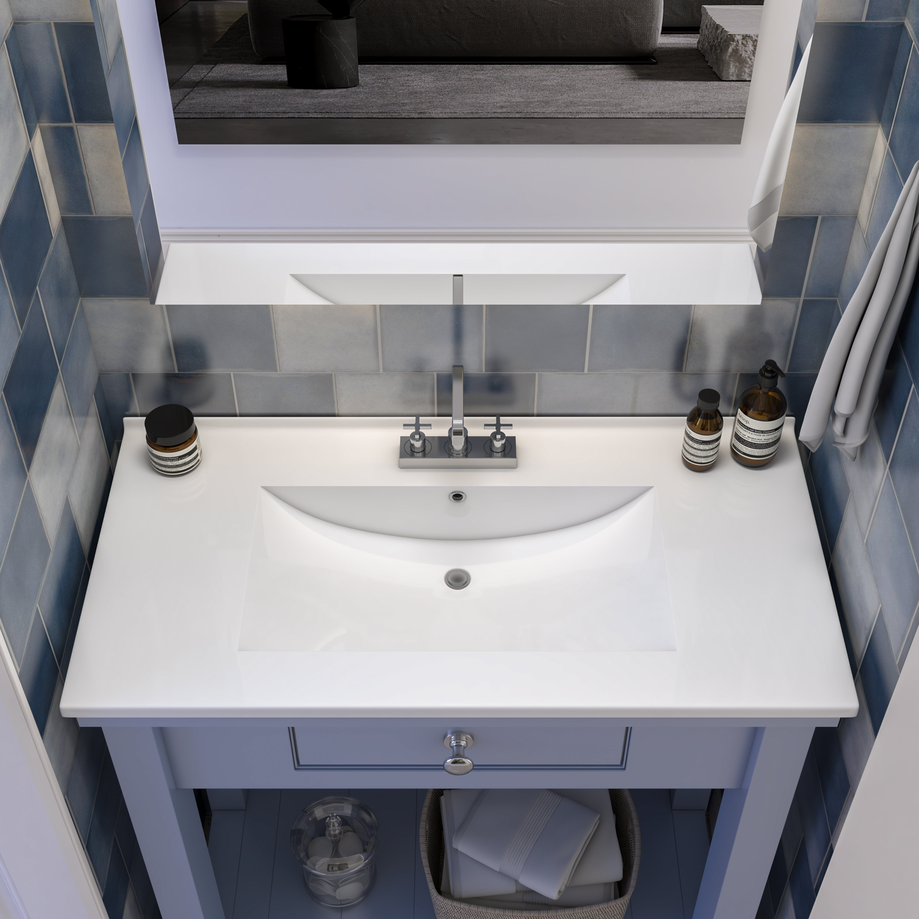 Meje 36X18 Inch Drop In Rectanglar 3 Holes Bathroom Sink, Vanity Top ...