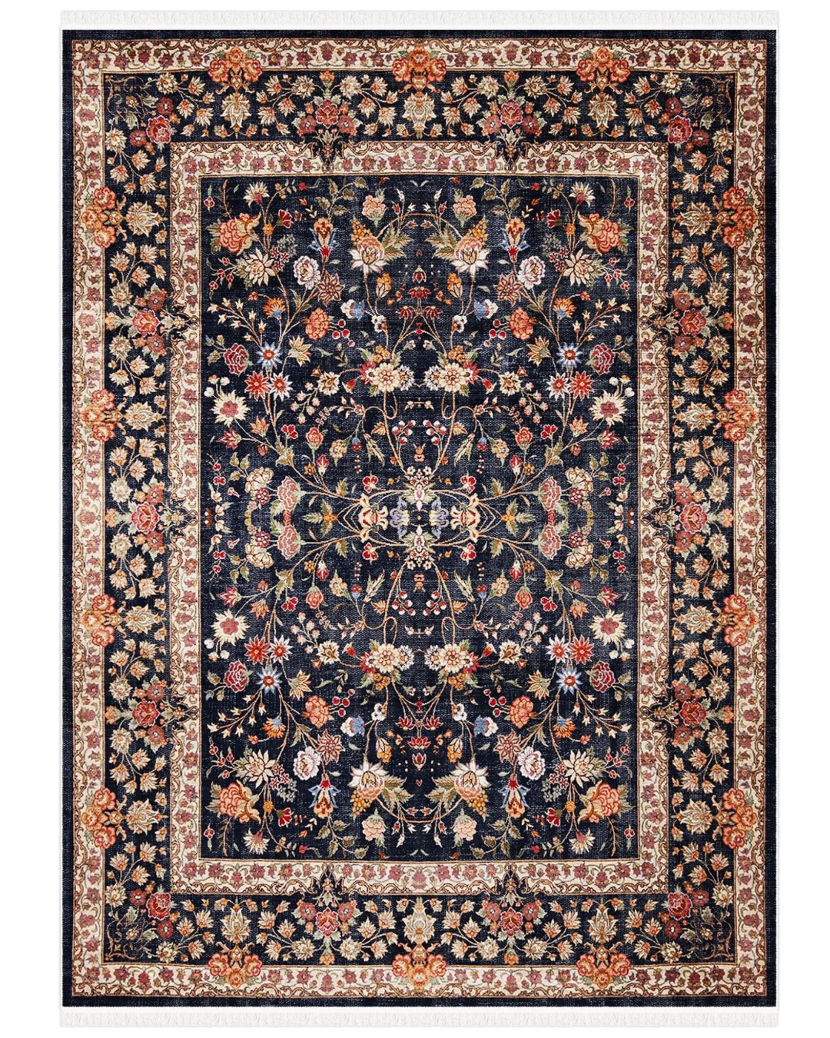 Bungalow Rose Dominik Oriental Design Black Carpet Machine Made Cotton ...