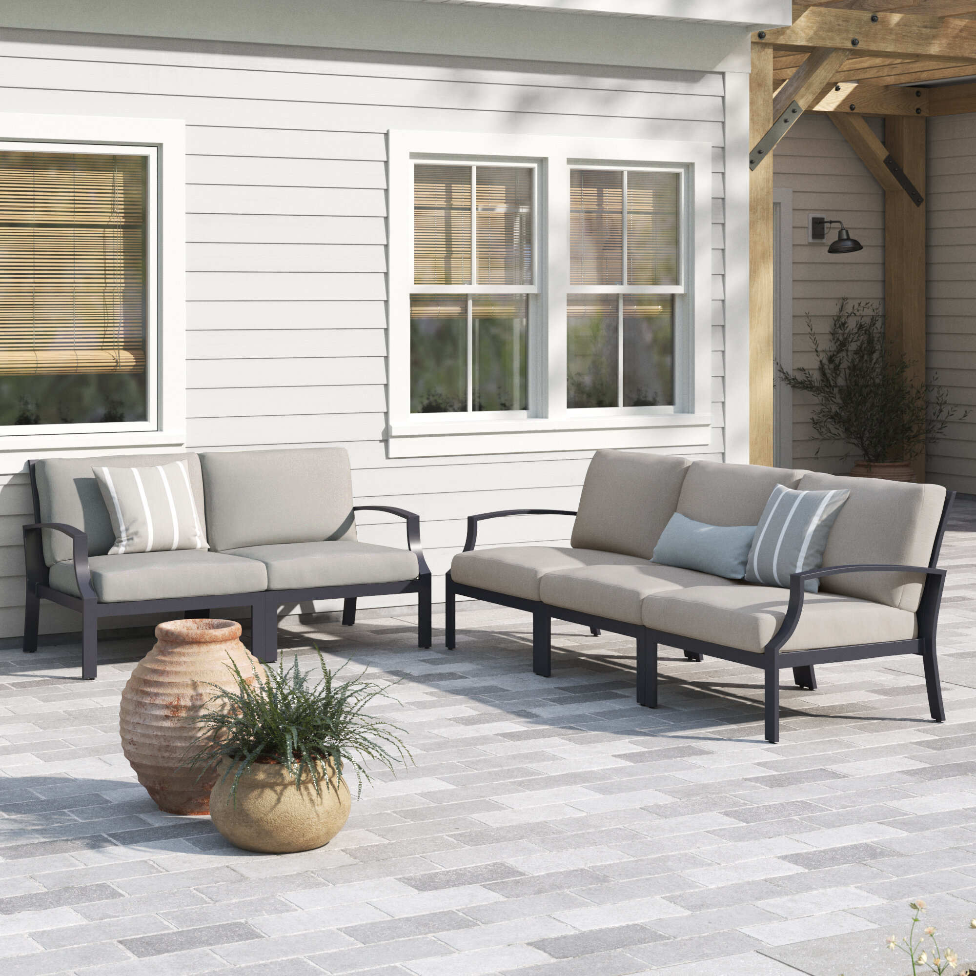 Lark Manor Analyssia Outdoor Aluminum 5 Piece Sectional Seating Group ...
