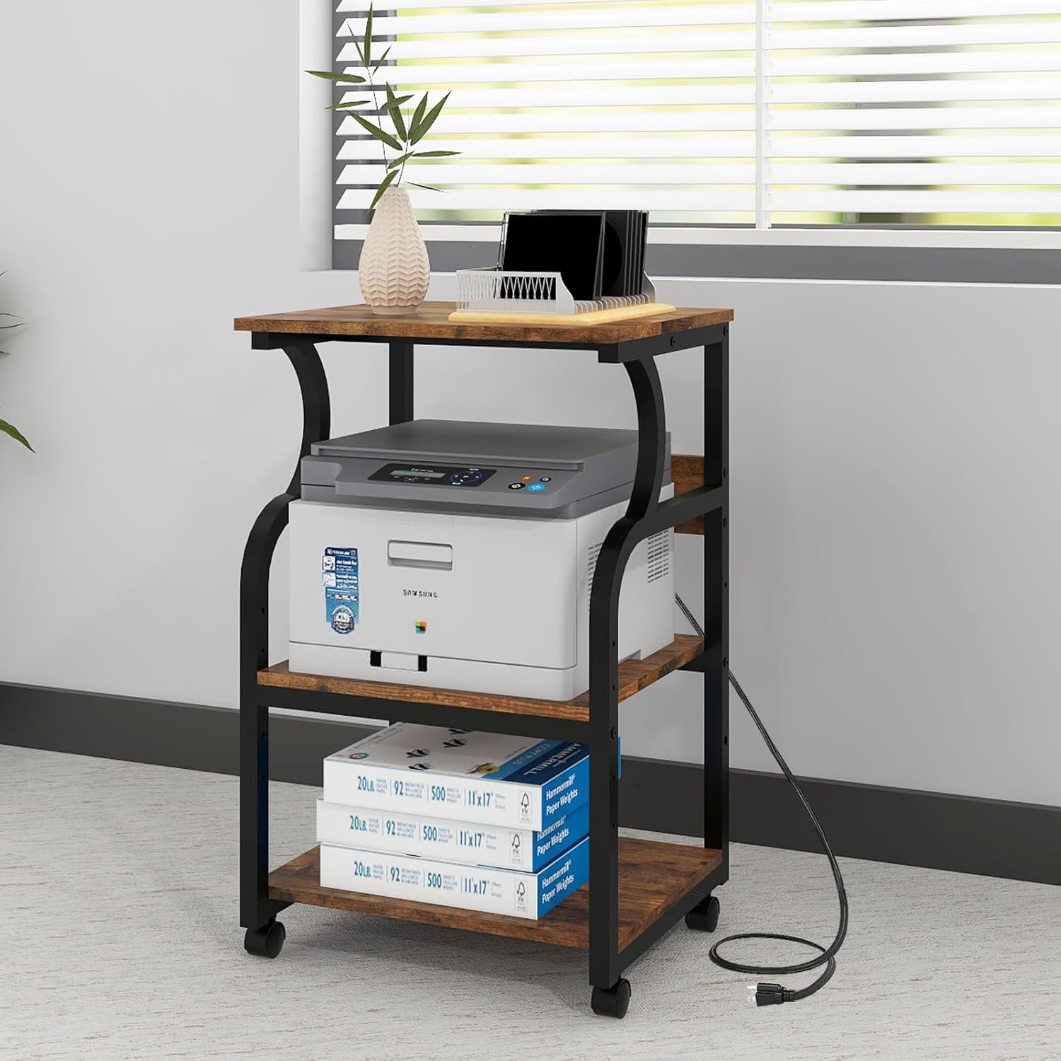 XMVJHOME 3-Tier Adjustable Printer Stand With Built-In Power Outlets ...