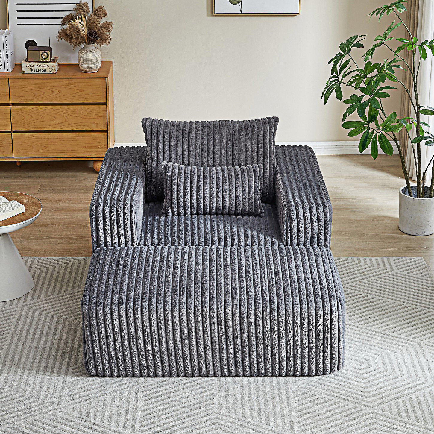 George Oliver Modern Sofa With Removable Footrest, Lounge Chair, Fluffy ...