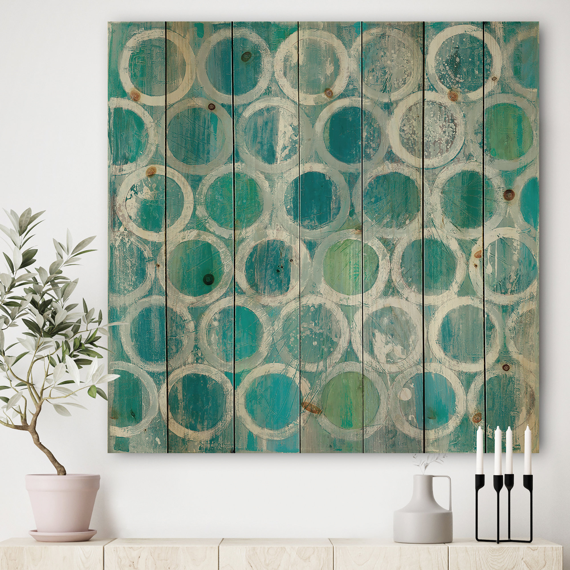 East Urban Home Natural Blue Circle - Modern Print on Natural Pine Wood ...