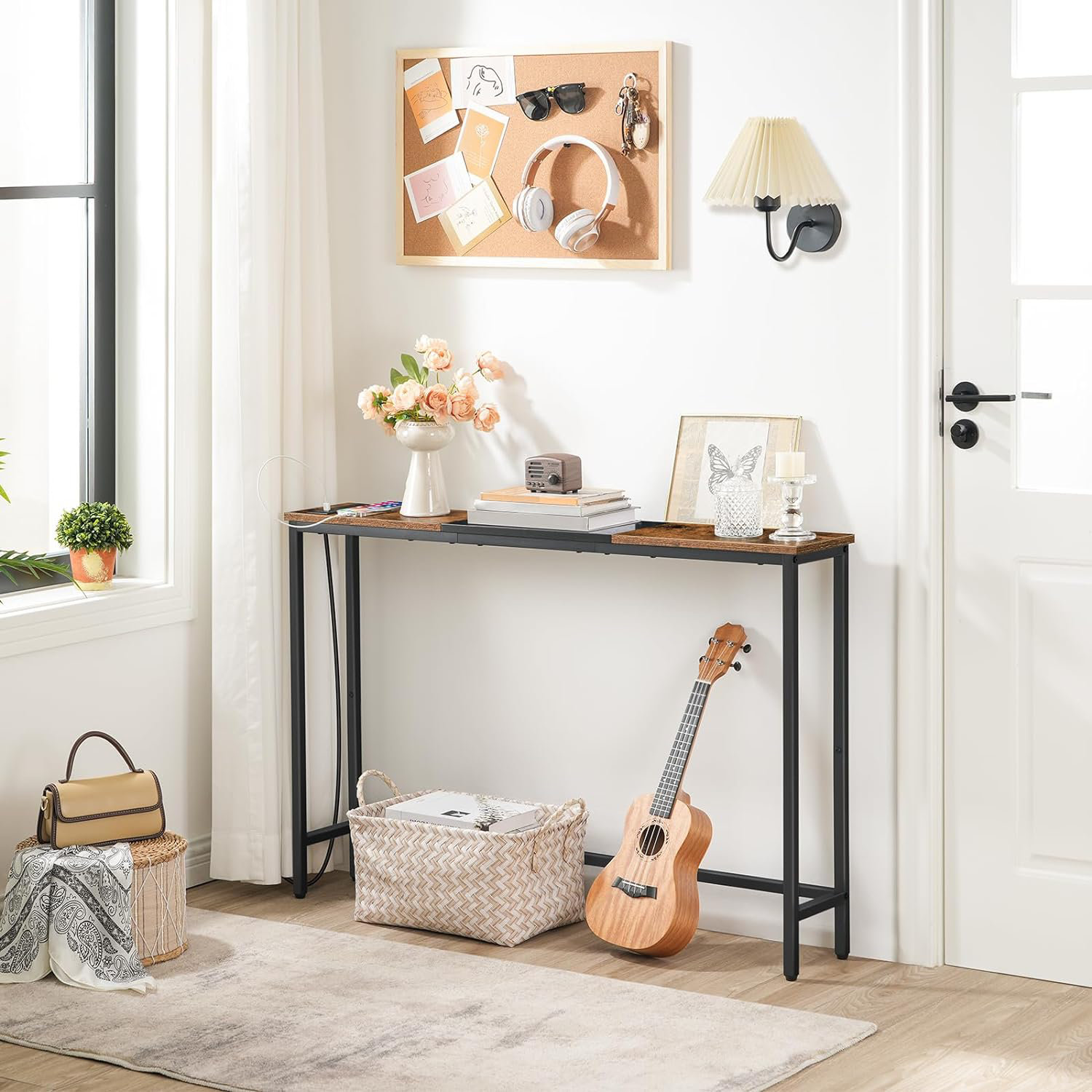 17 Stories Narrow Console Table With Power Outlets, 44.9" Sofa Table ...