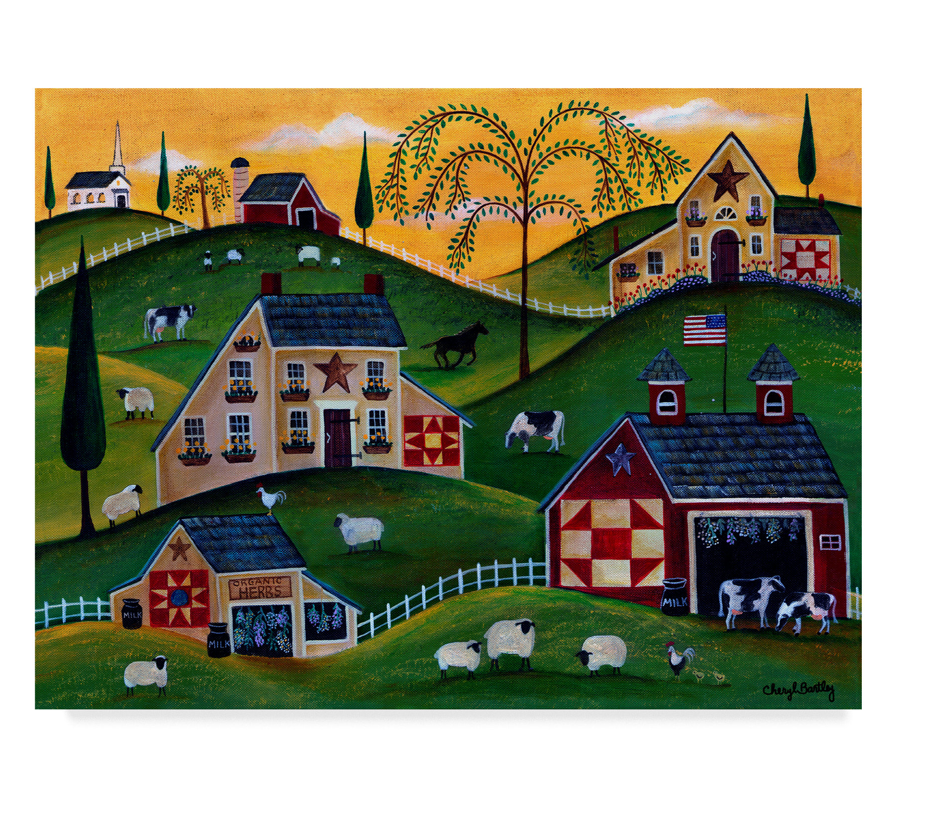 August Grove® 'American Herb Sheep Cow Farmland' Acrylic Painting Print ...