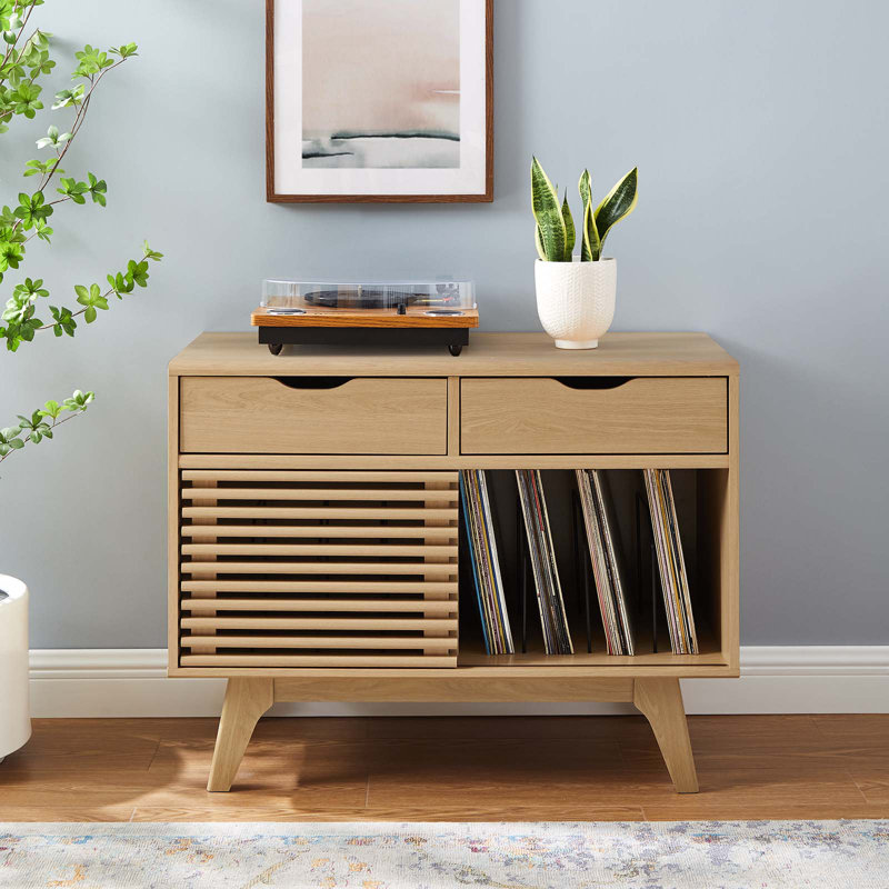 Modway Render Mid-Century Modern 37" Vinyl Record Display Stand with ...