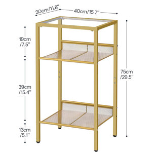Mercer41 Gold Side Table, Tall Telephone End Table With Mesh Shelves, 3 ...