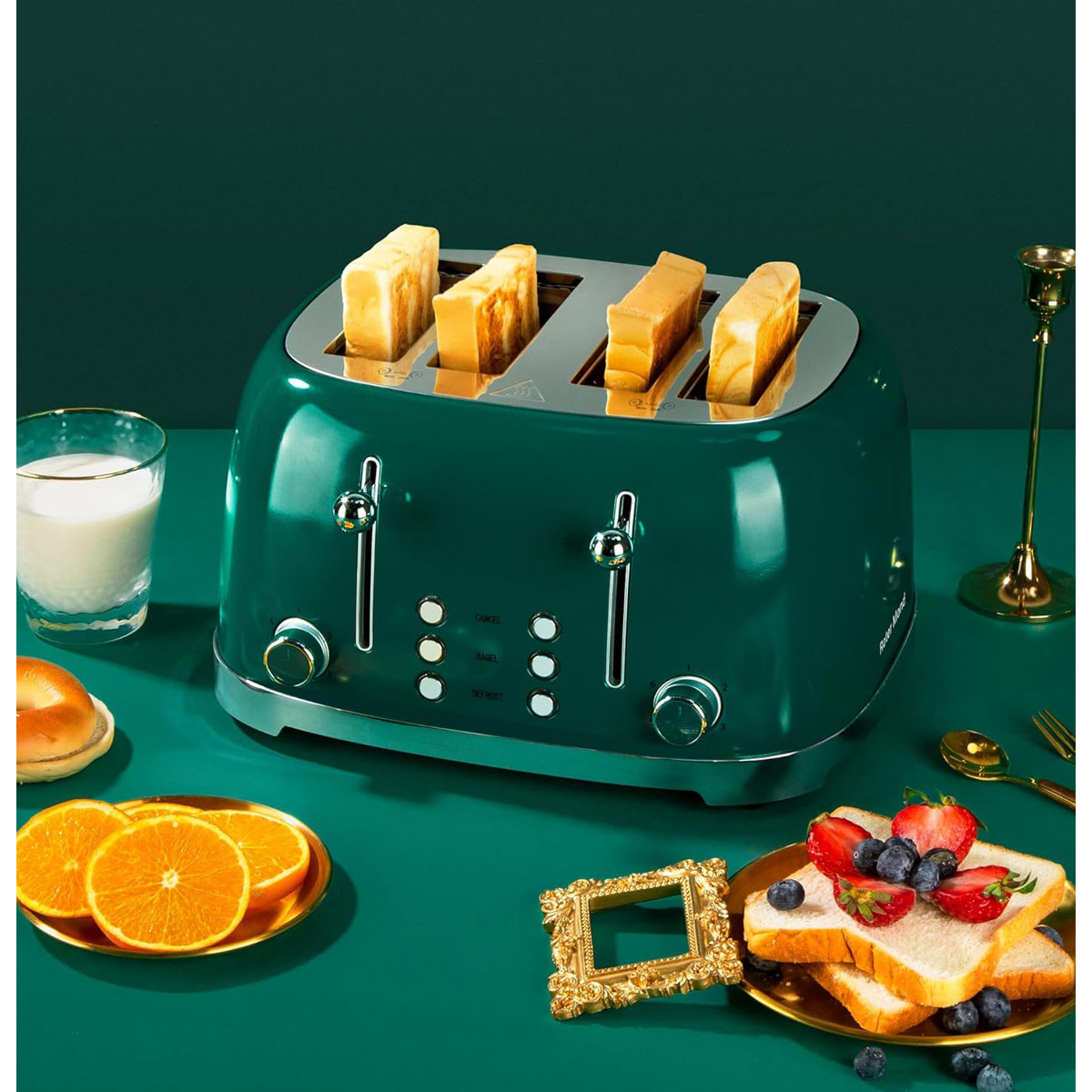 LUCULY 4 Slice Toaster Retro Stainless Steel Toasters With Bagel ...