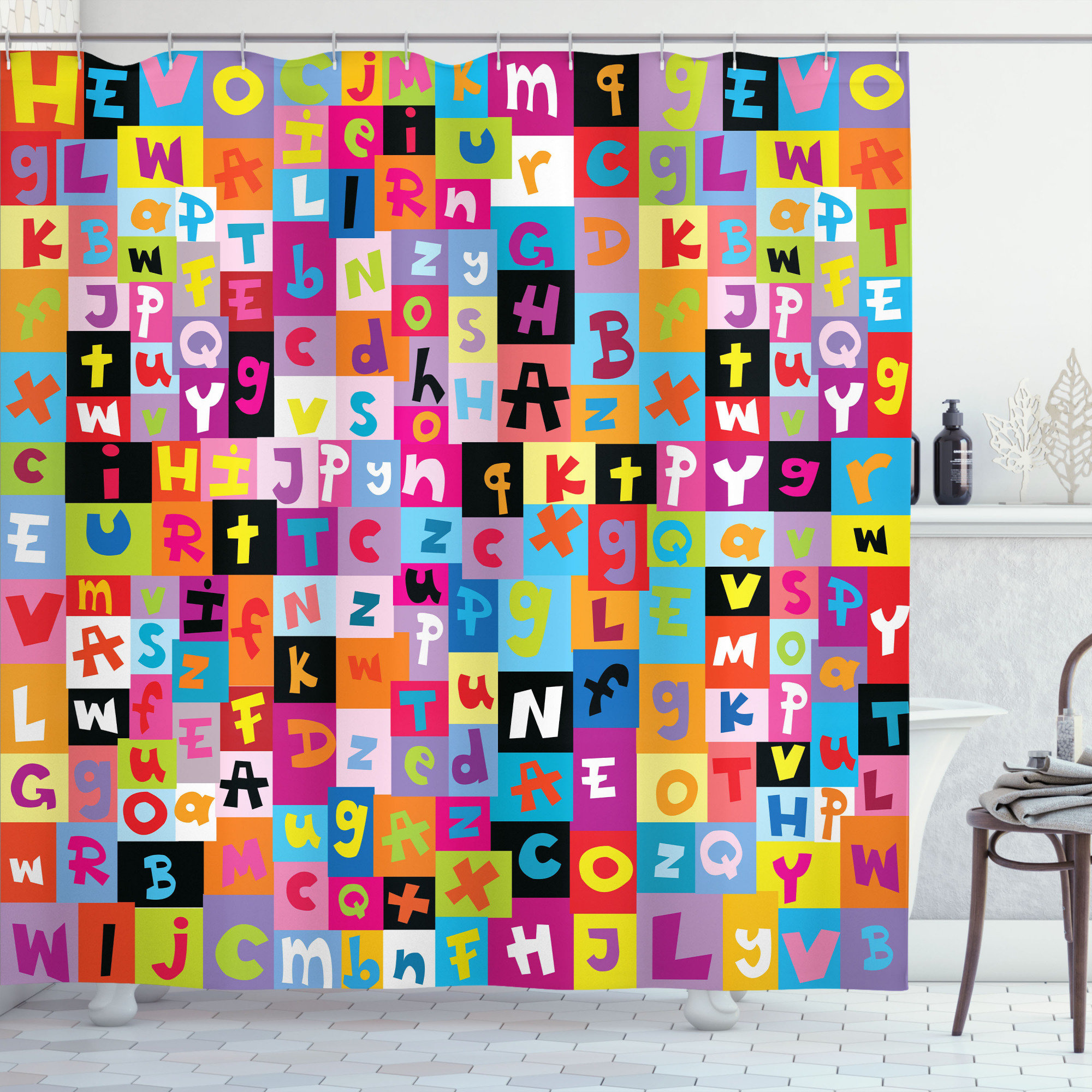 Zoomie Kids Luther Colored Alphabet Puzzle Single Shower Curtain | Wayfair