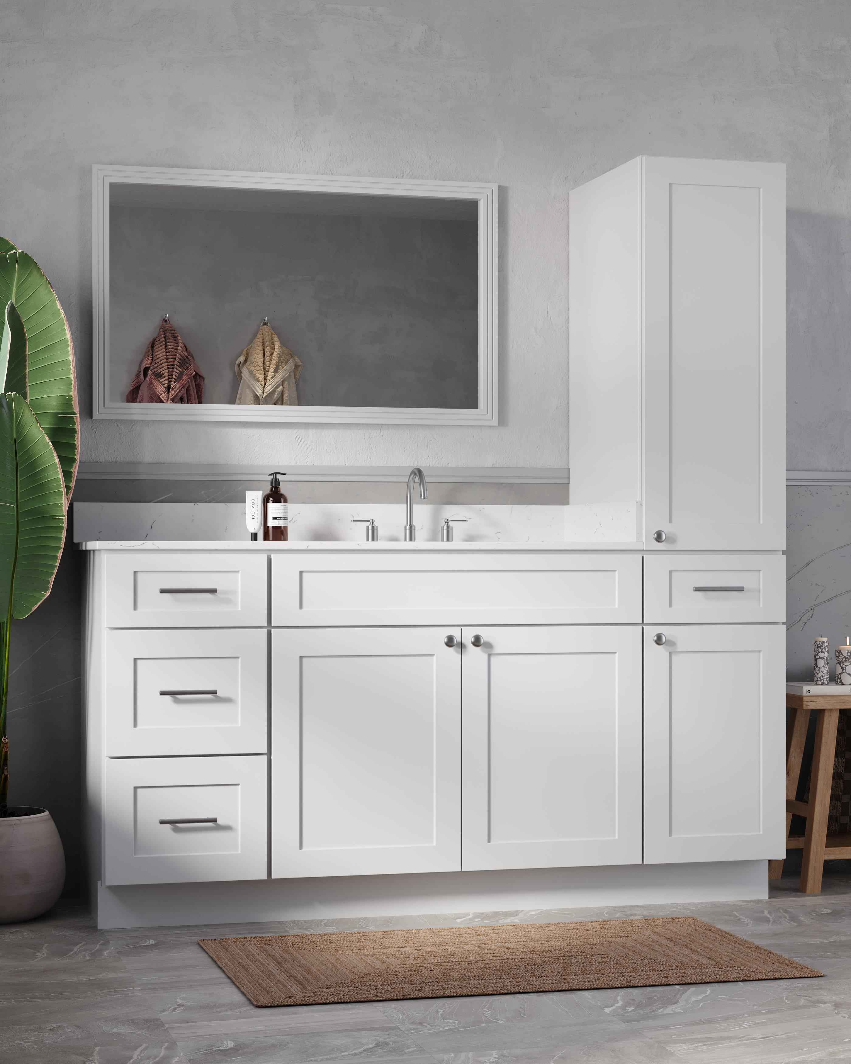 Disar 66'' Single Bathroom Vanity With Right Linen Tall Cabinet ...